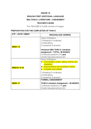 Gr 10 - TASK 5 Mhudi - Literature english - Gr SBA Task 5 - Task 5 ...