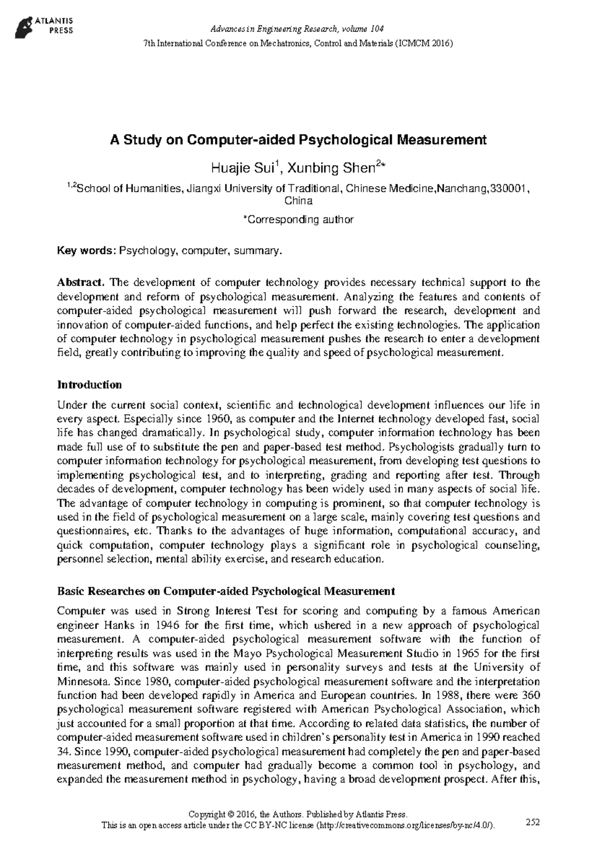 EGC 3212-1 - Computer-Aided Psychological Assessment Study Summary ...