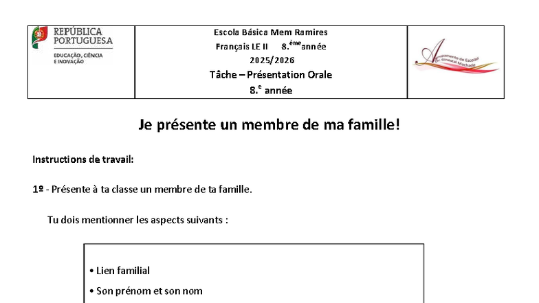 Je présente un membre de ma famille- 8.º D 25-26 - Je présente un ...