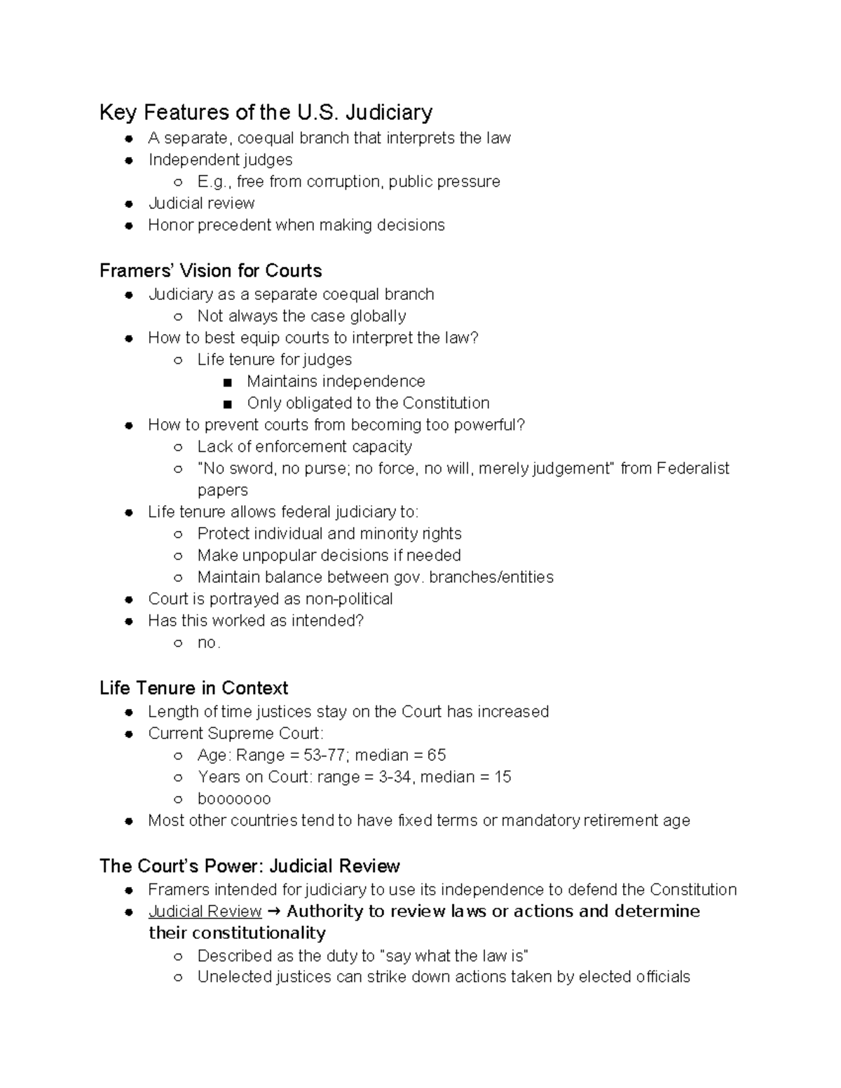 Key Features and Power of the U.S. Judiciary (POL 101: Lecture Notes ...