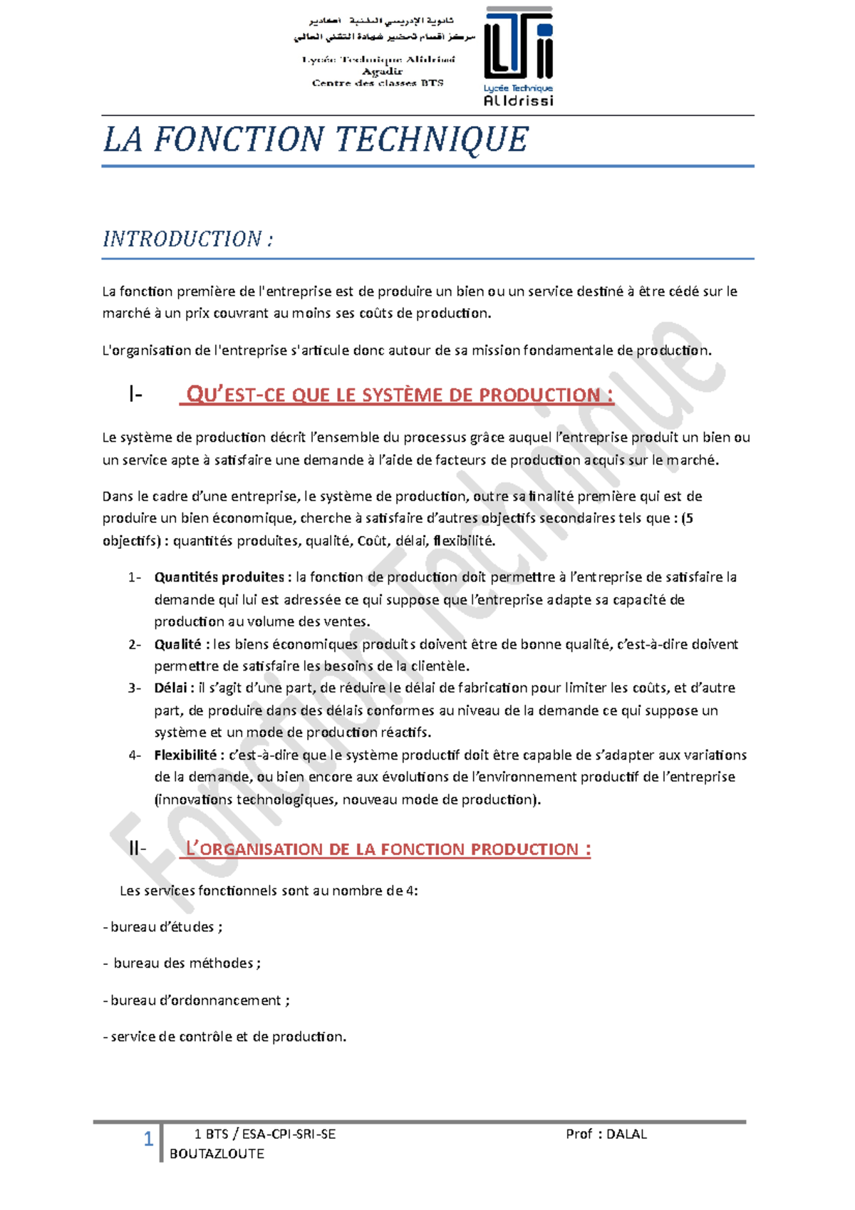 LA Fonction Technique - LA FONCTION TECHNIQUE INTRODUCTION : La ...