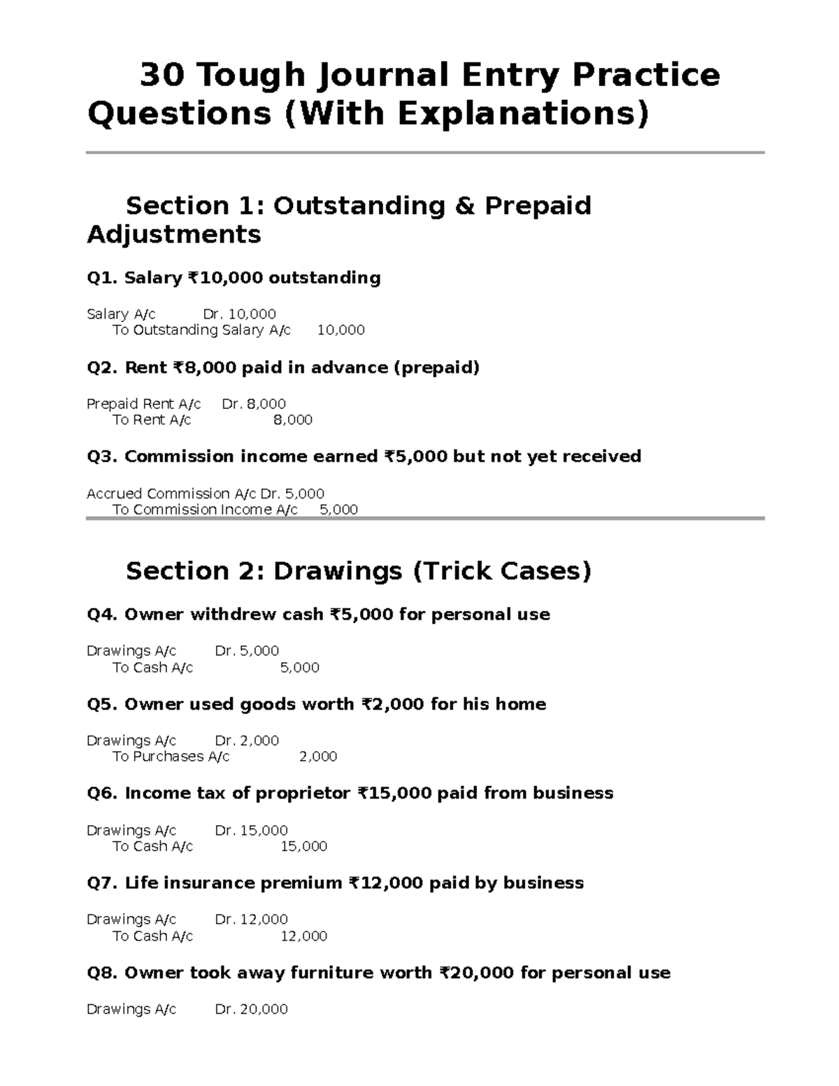 30 Tough Journal Entry Practice Questions: Prepaid Adjustments & More ...