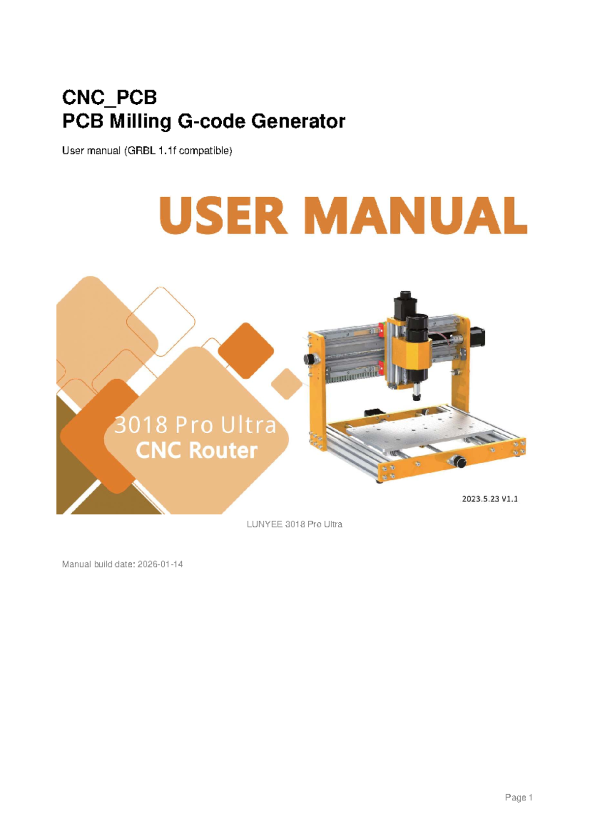CNC_PCB User Manual v2 for LUNYEE 3018 Pro (GRBL 1.1f) - Studocu