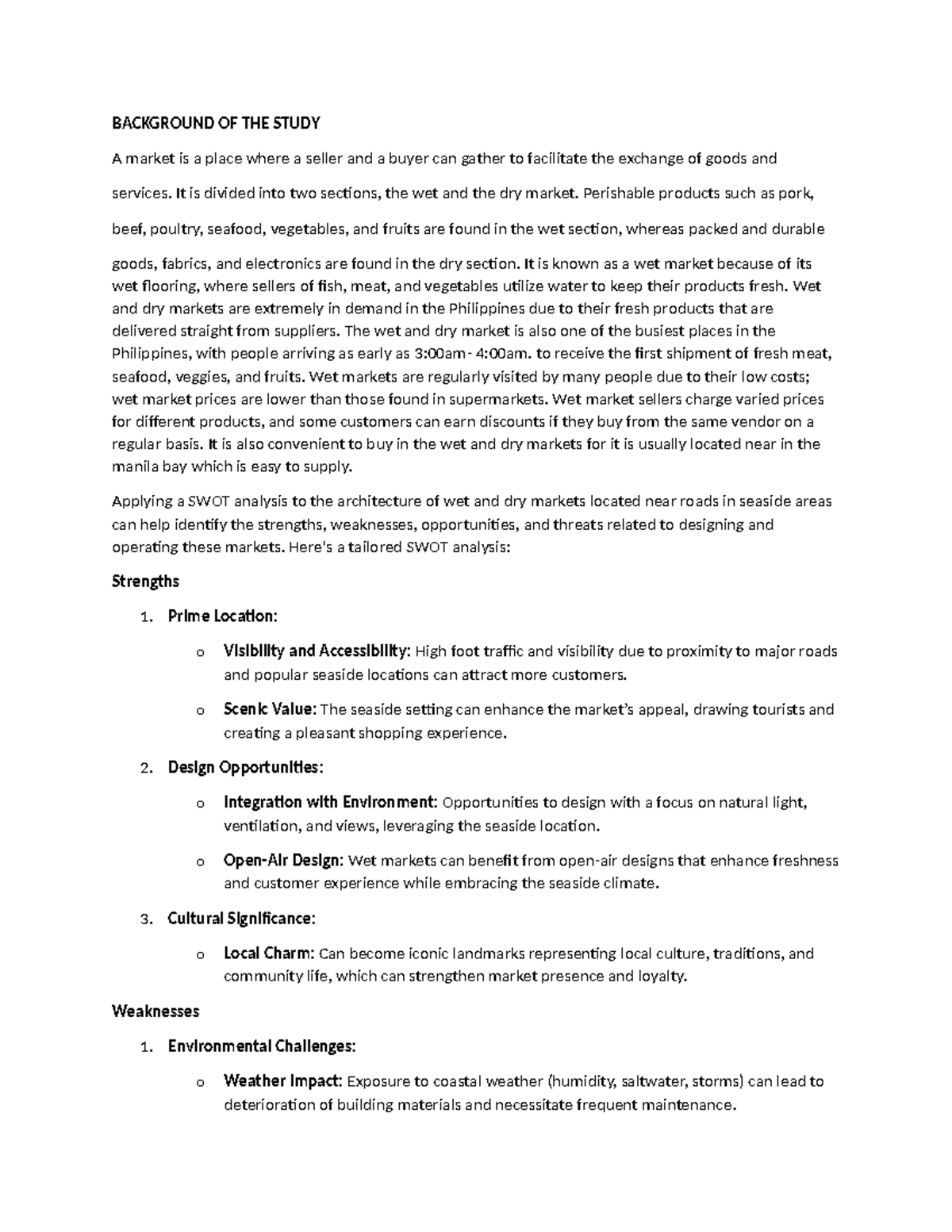 SWOT Analysis of Wet and Dry Markets in Coastal Areas - Studocu