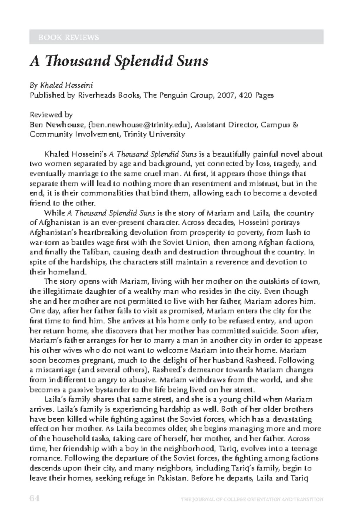 BOOK REVIEW: A Thousand Splendid Suns (ENG 101) - Studocu