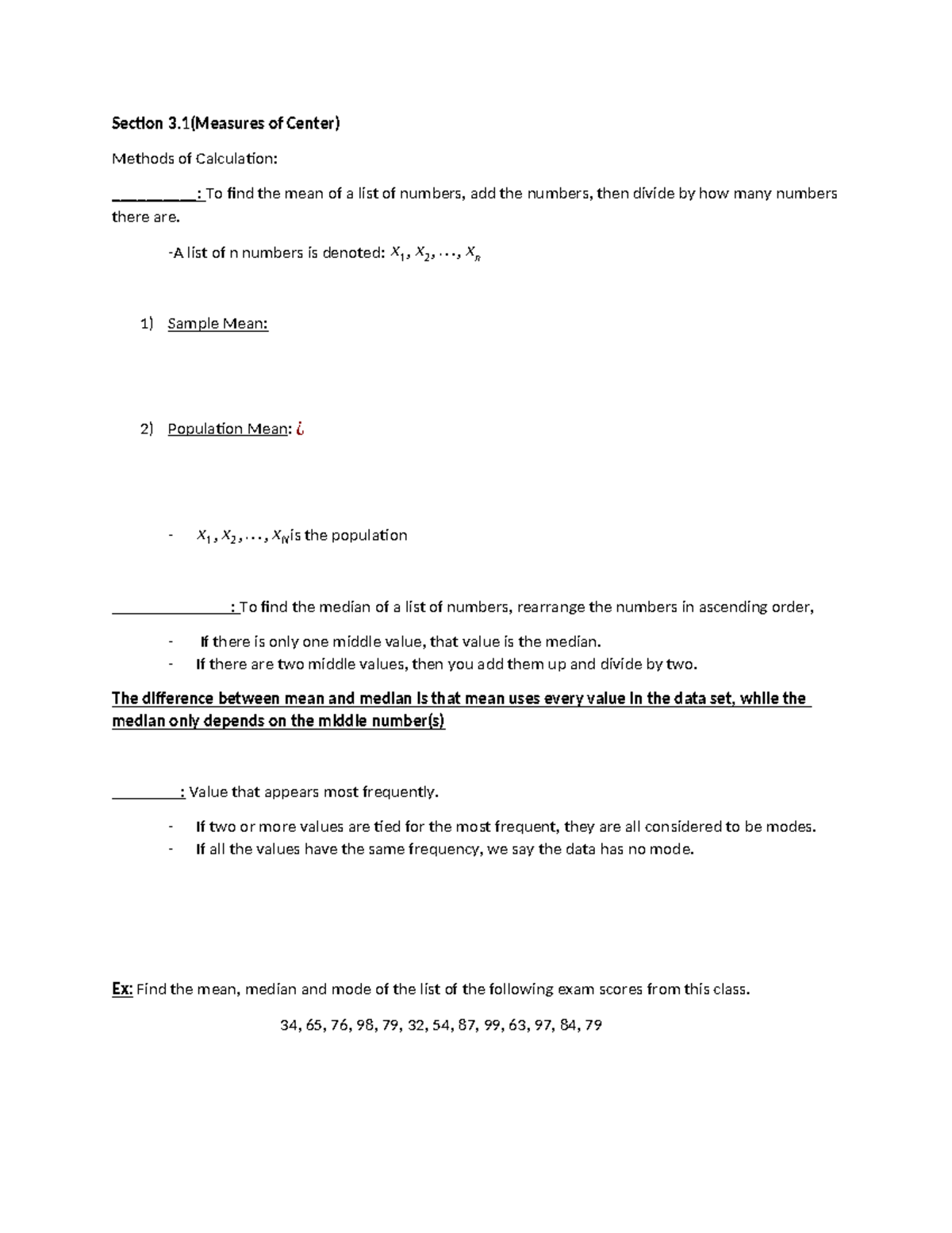 Section 3.1: Measures of Center - Mean, Median, and Mode Calculations ...