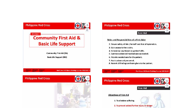 Red Cross 143 Basic Training: Module 2 - First Aid Essentials - Studocu