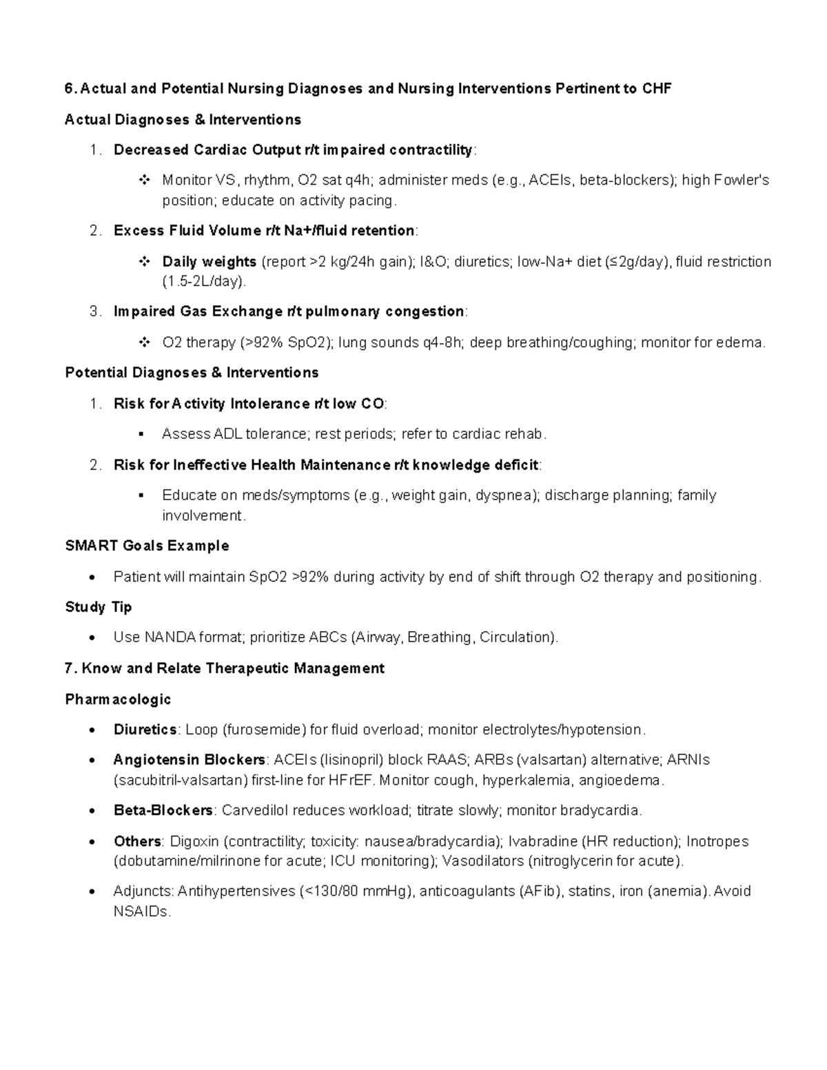 Nursing Diagnoses and Interventions for CHF: Outline-Heart Failure 2 ...
