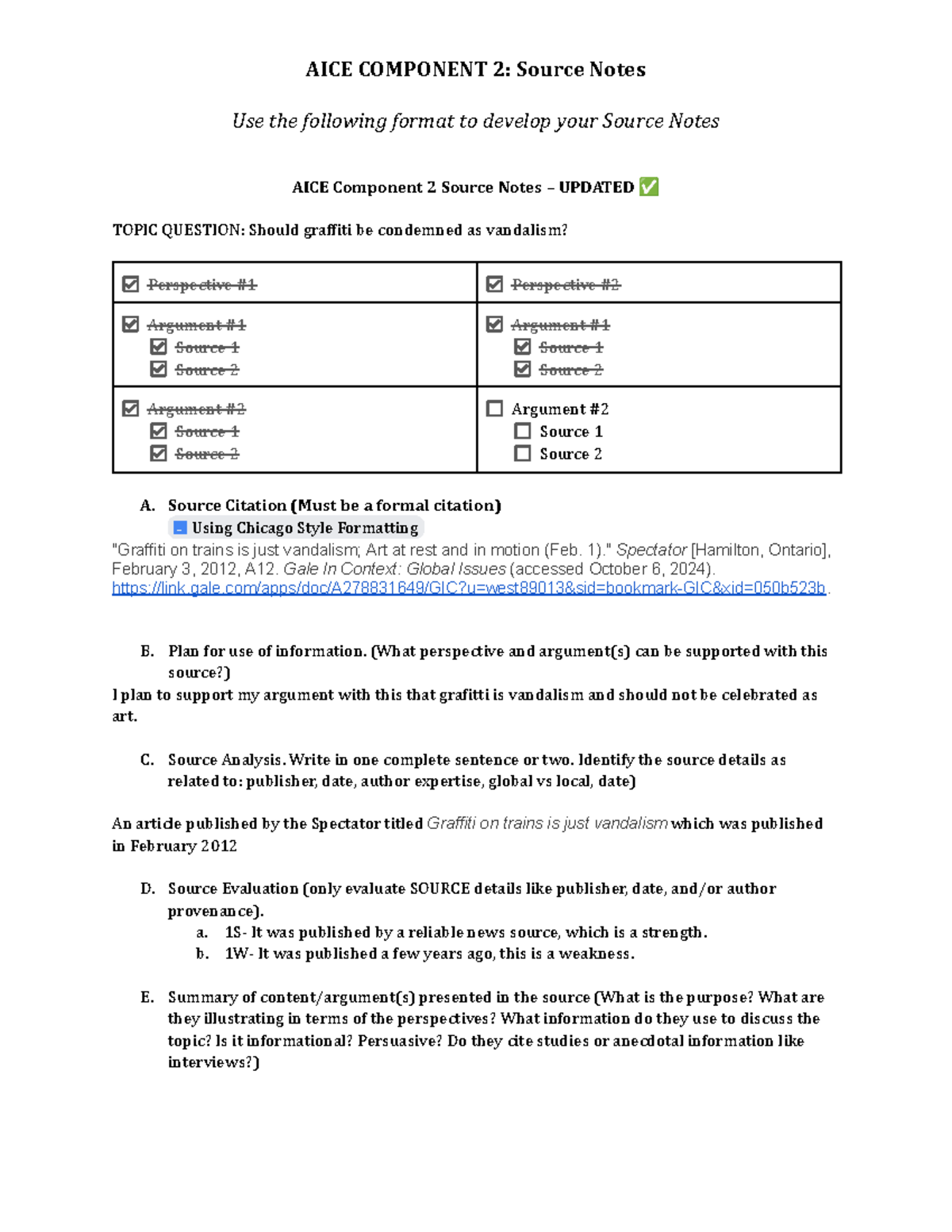 212- Pers. 2, Arg. 1, Source 2 - AICE COMPONENT 2: Source Notes Use the ...