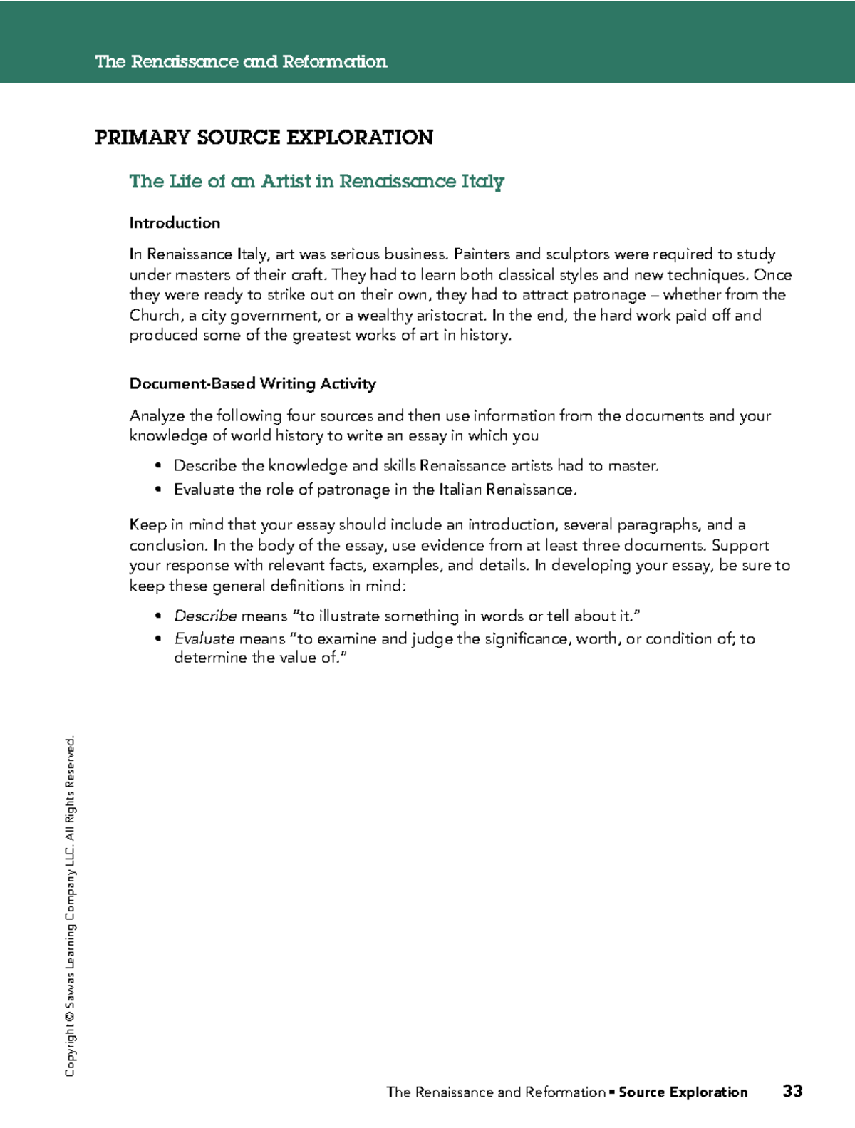 Primary Source and Reading Guide The Renaissance and Reformation - The ...