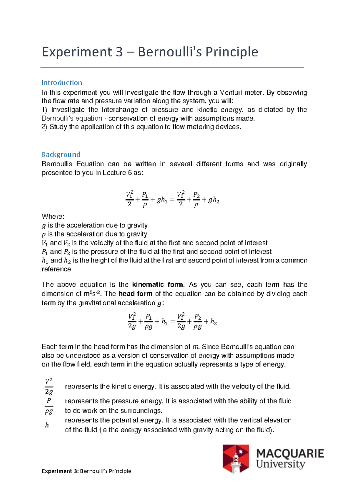 Lab 3 - Practical 3 notes - Experiment 3 – Bernoulli's Principle ...