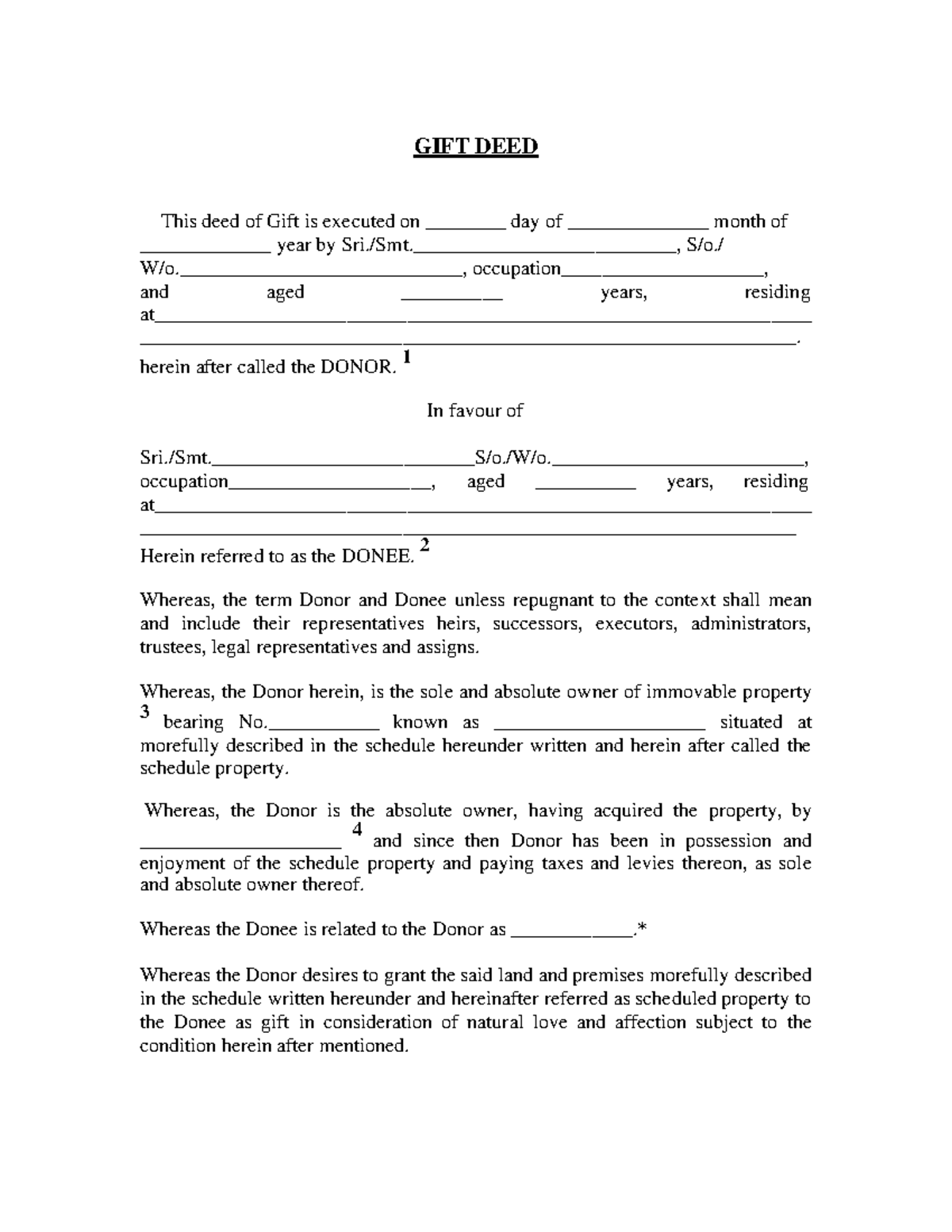 Gift Deed Draft - Legal Document for Property Transfer - Studocu