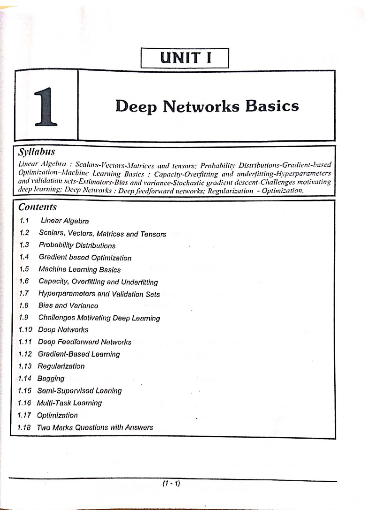 Deep Learning Concepts: Unit I Syllabus & Key Topics - Studocu