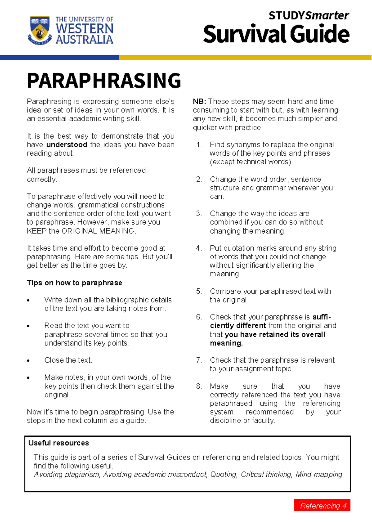 Paraphrasing Survival Guide: Essential Tips for Academic Writing - Studocu