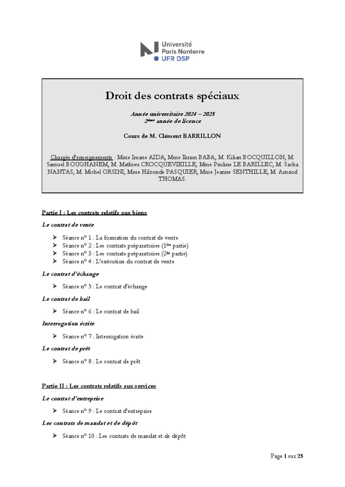 Fascicule de TD Droit des Contrats Spéciaux 2024-2025 - Studocu