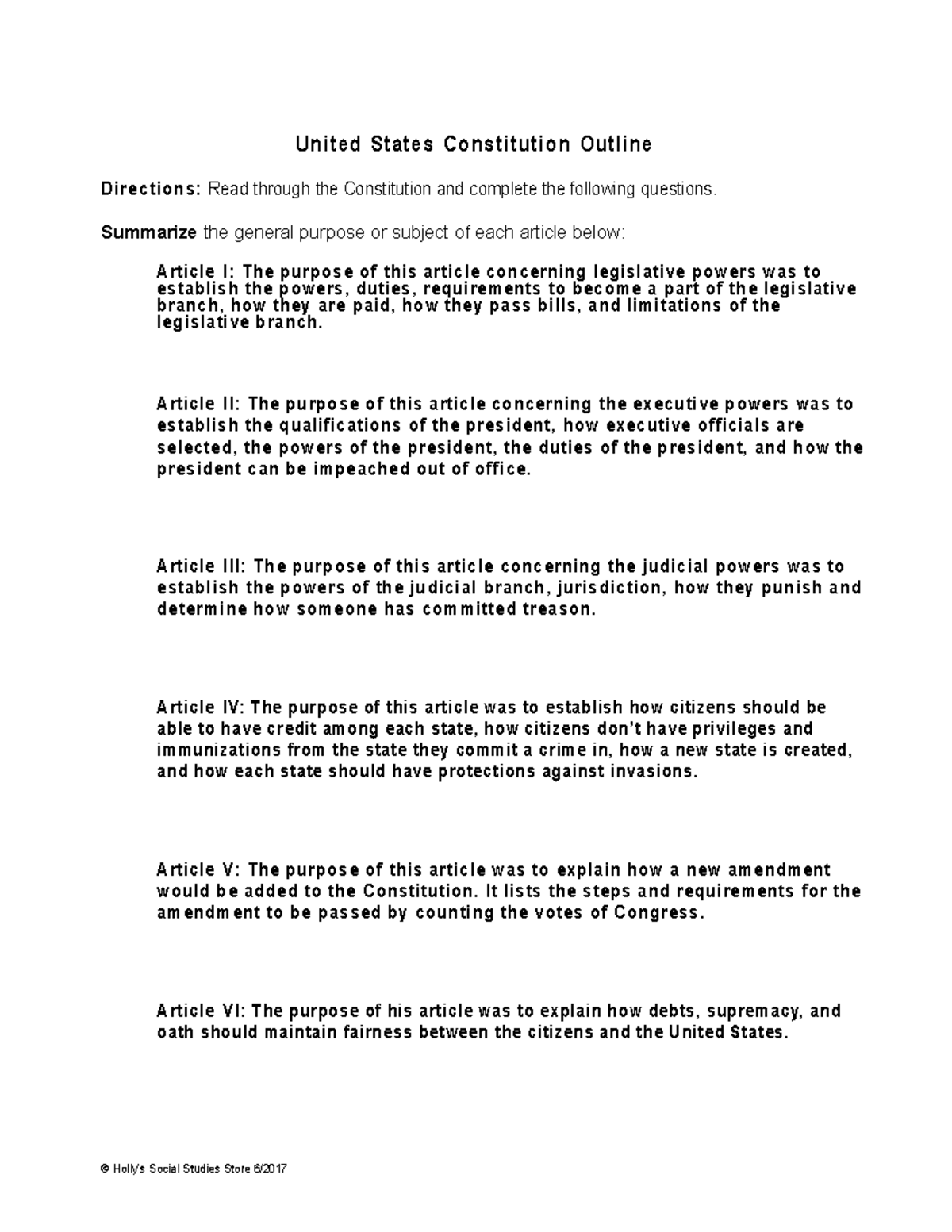 Constitution Outline - 207 - United States Constitution Outline ...