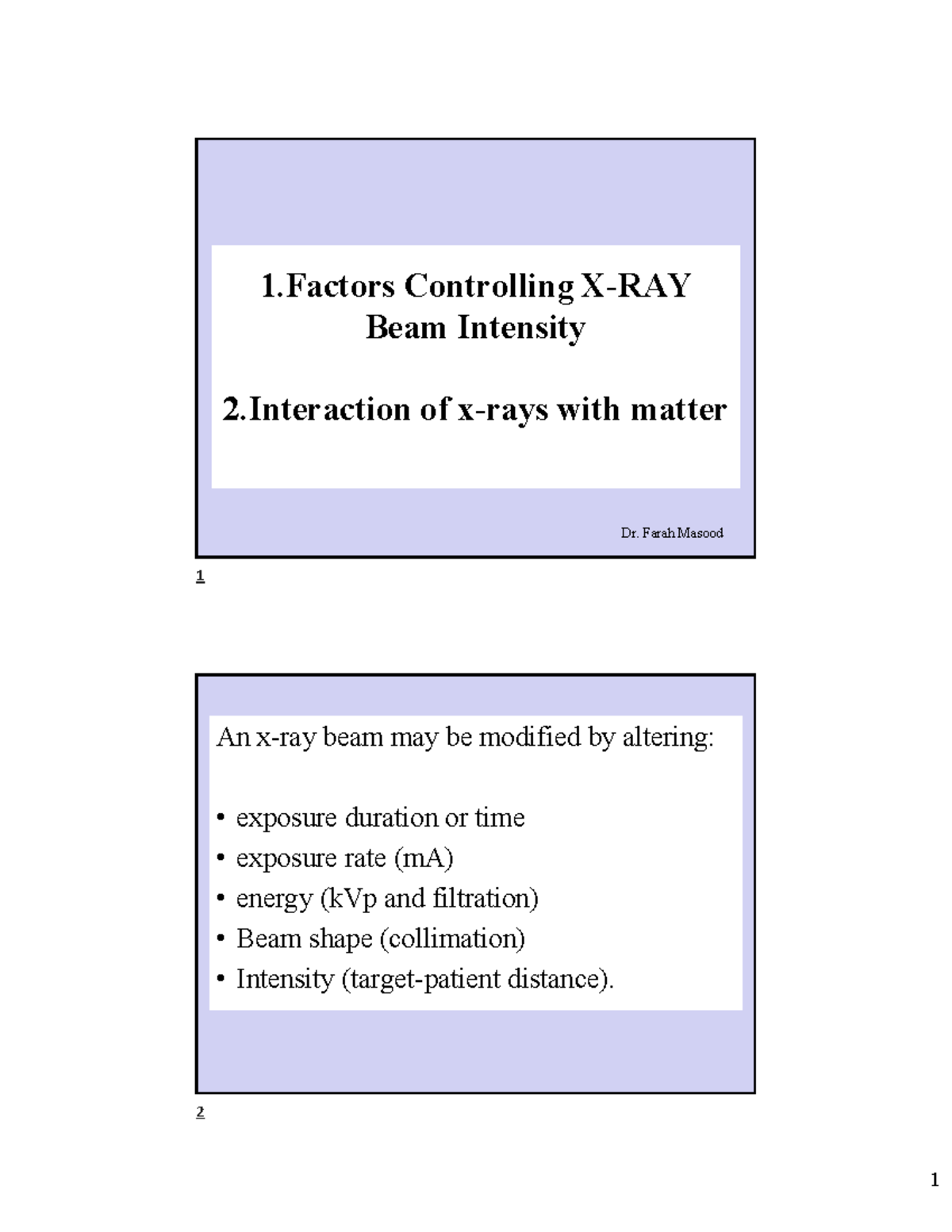 X-Ray Beam Intensity & Matter Interaction Overview (Course Code: 1 ...