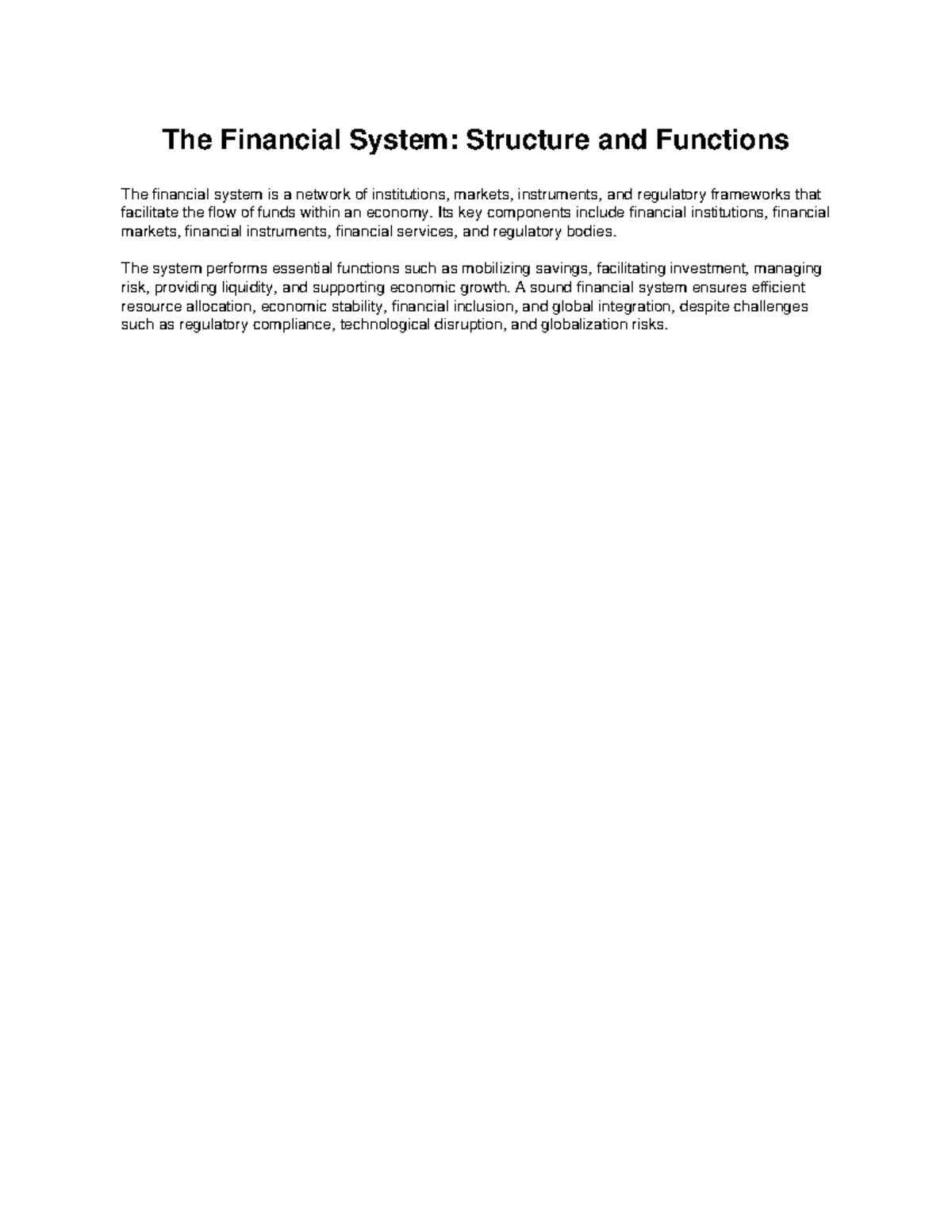 The Financial System: Structure and Functions - Its key components ...