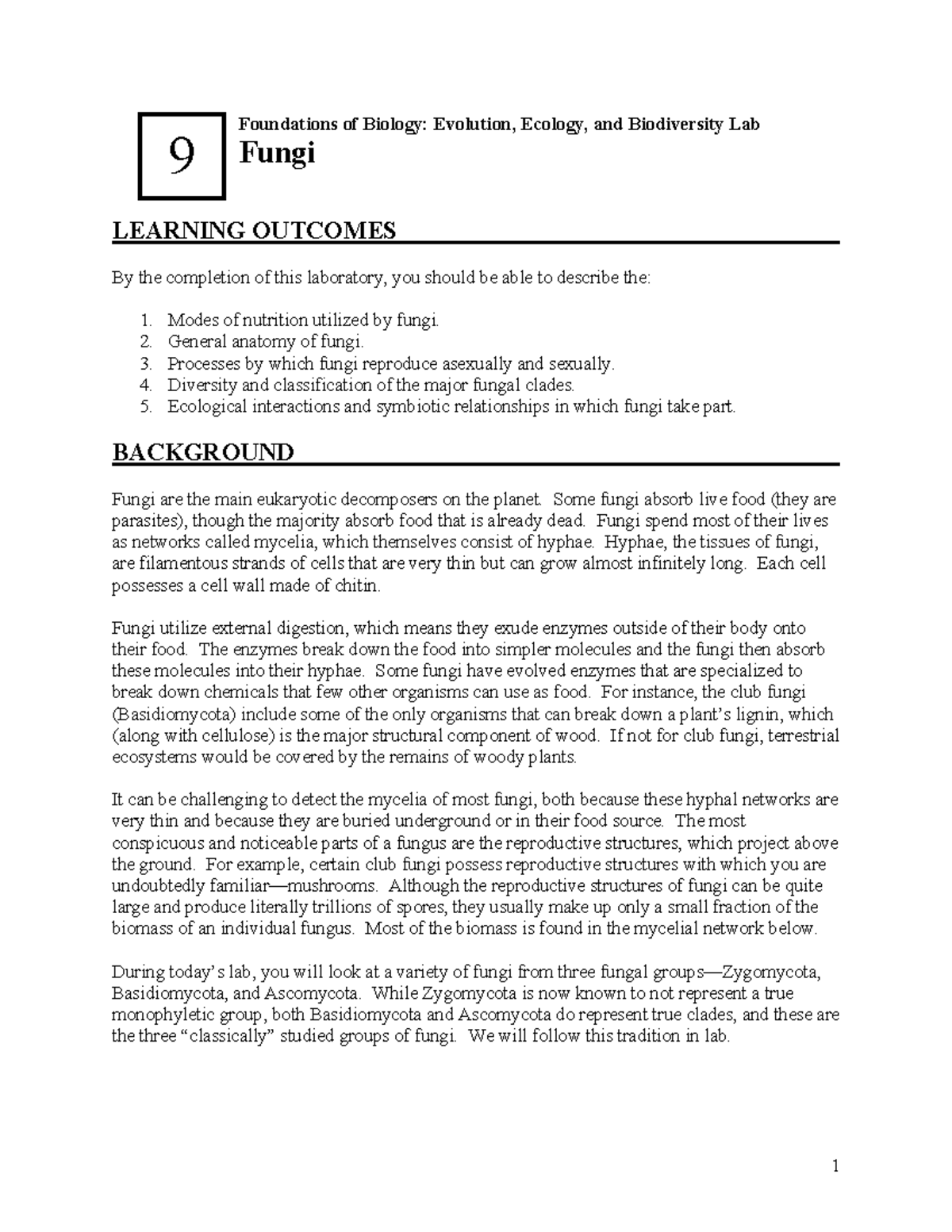 Lab 9: Fungal Nutrition, Anatomy, and Reproduction Insights - Studocu