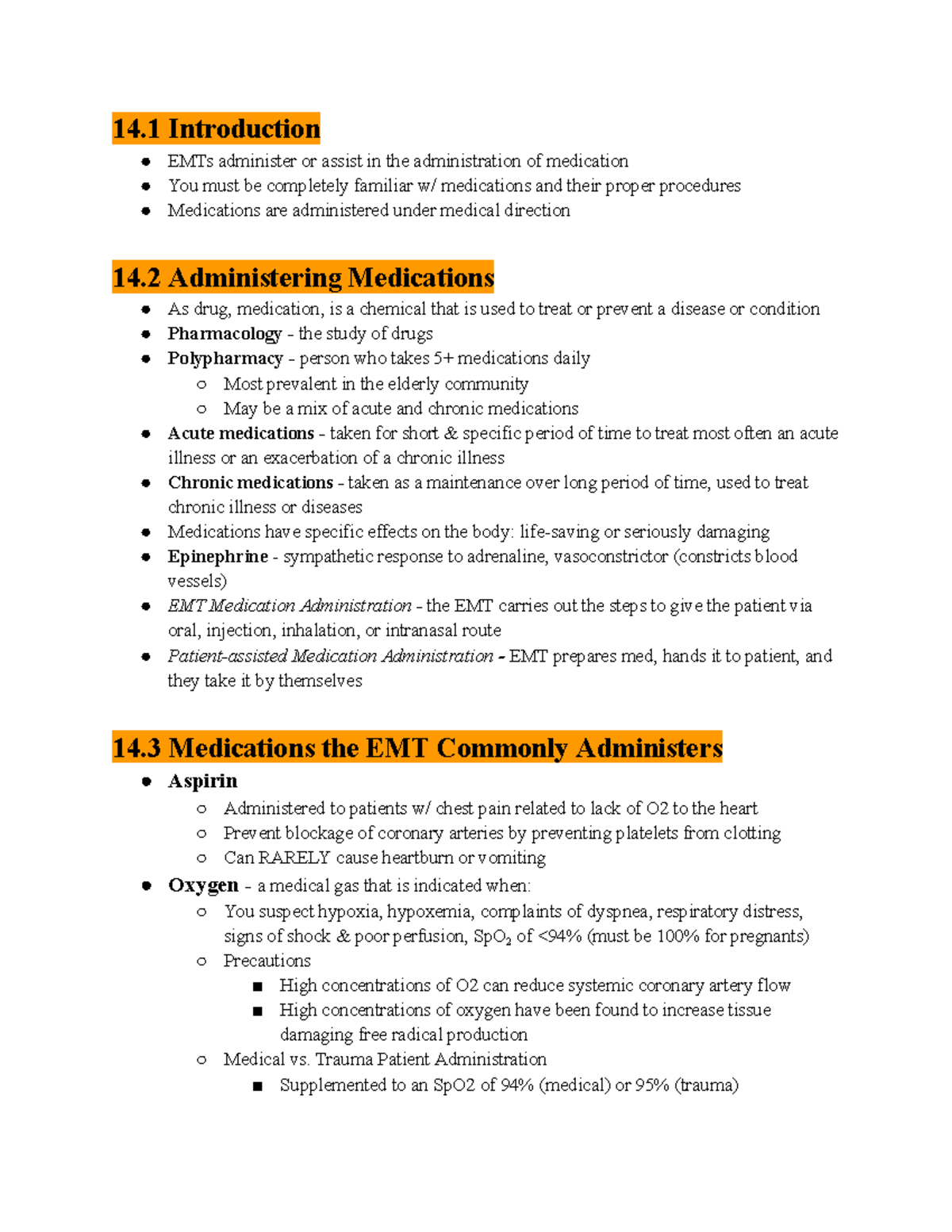 EMT CH14 - Comprehensive Guide to Medication Administration and ...