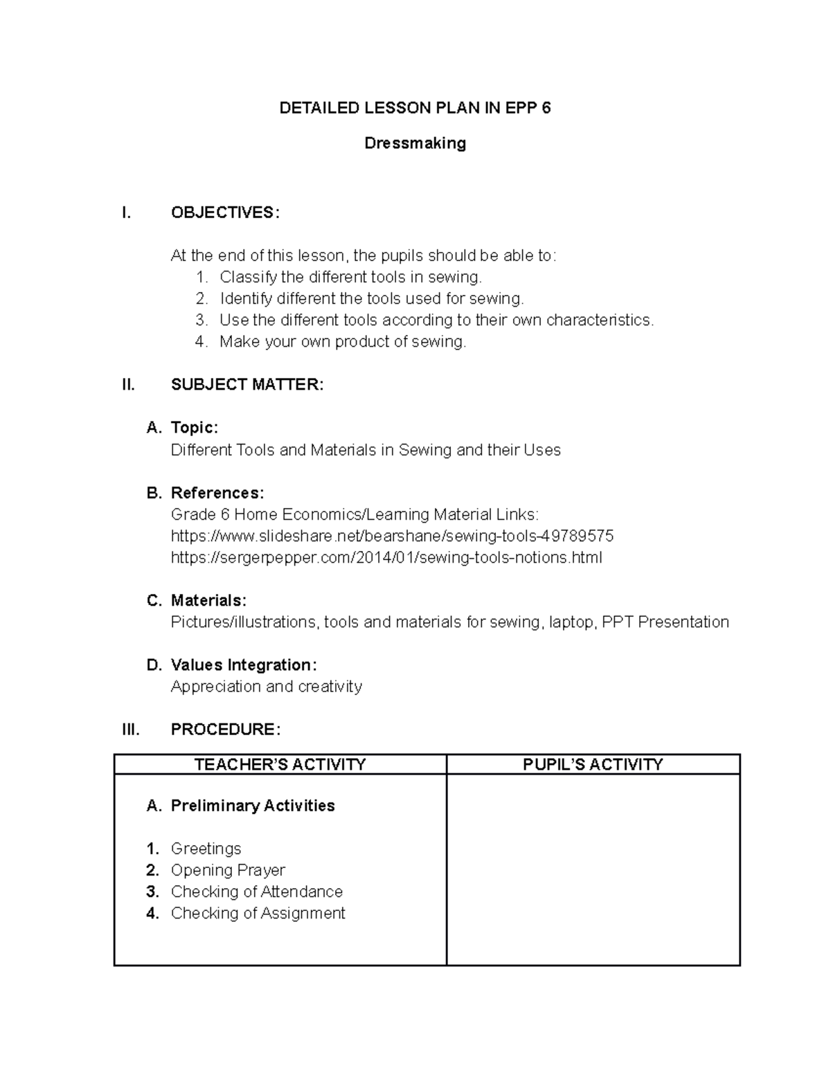Detailed Lesson PLAN IN EPP 6 - DETAILED LESSON PLAN IN EPP 6 ...