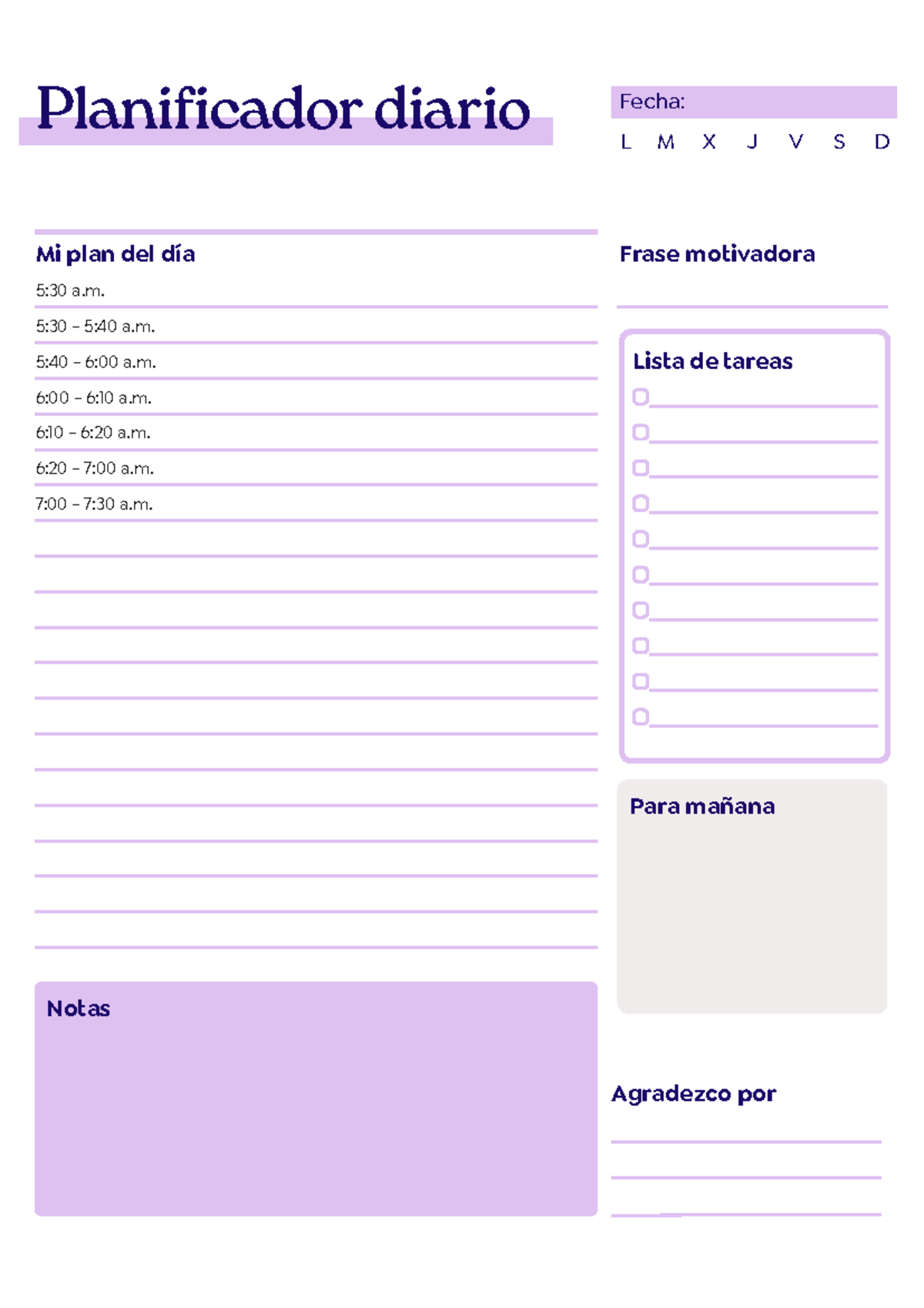 Documento A4 Planificador diario minimalista violeta - Fisica ...