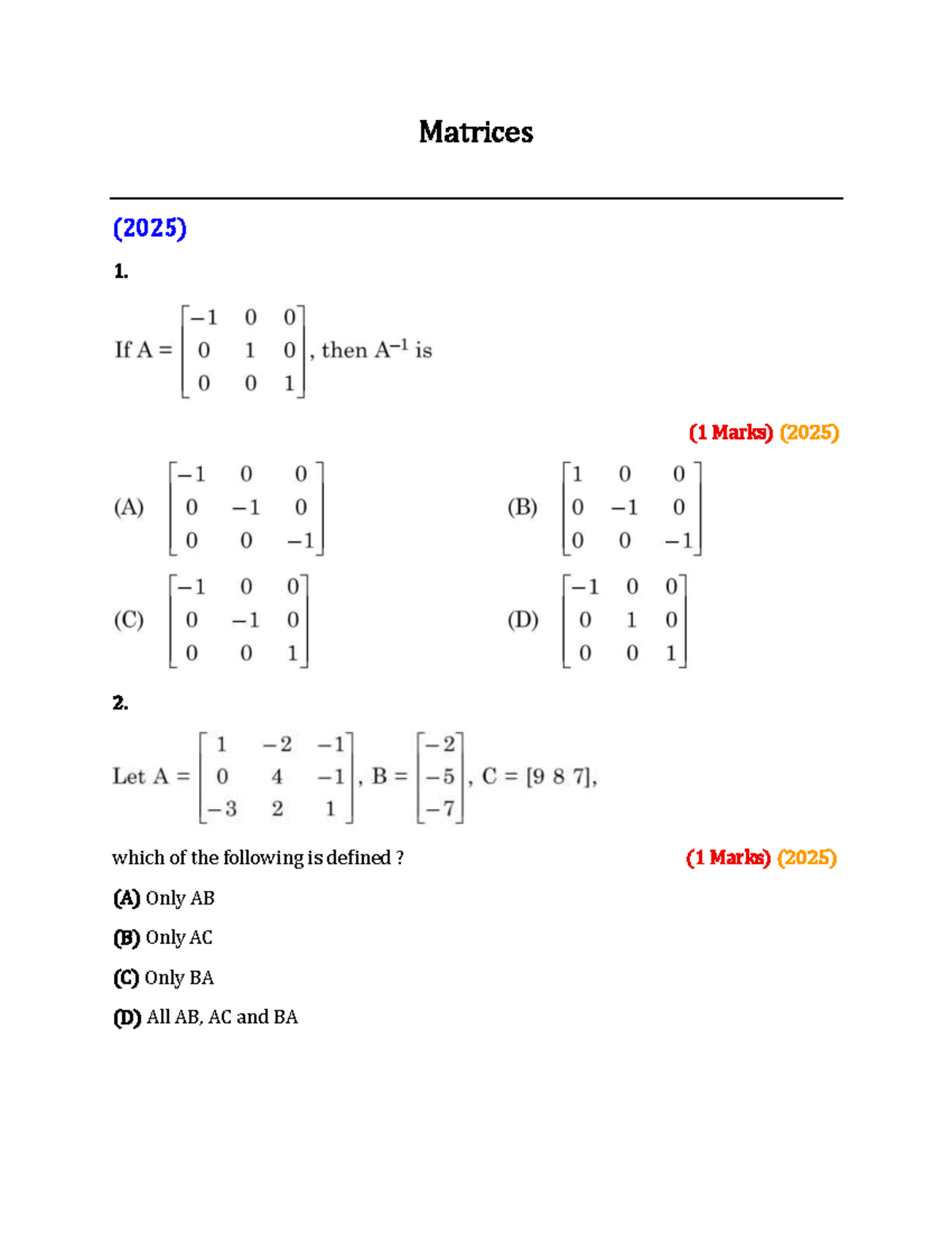 Matrices Quiz (2024 & 2025) - Questions & Answers - Studocu