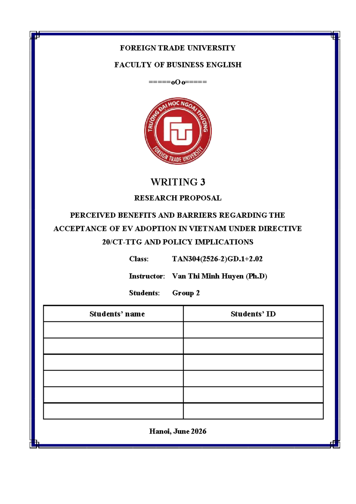 Proposal - Group 2 - Bài viết ck - Writing 3 - FOREIGN TRADE UNIVERSITY ...