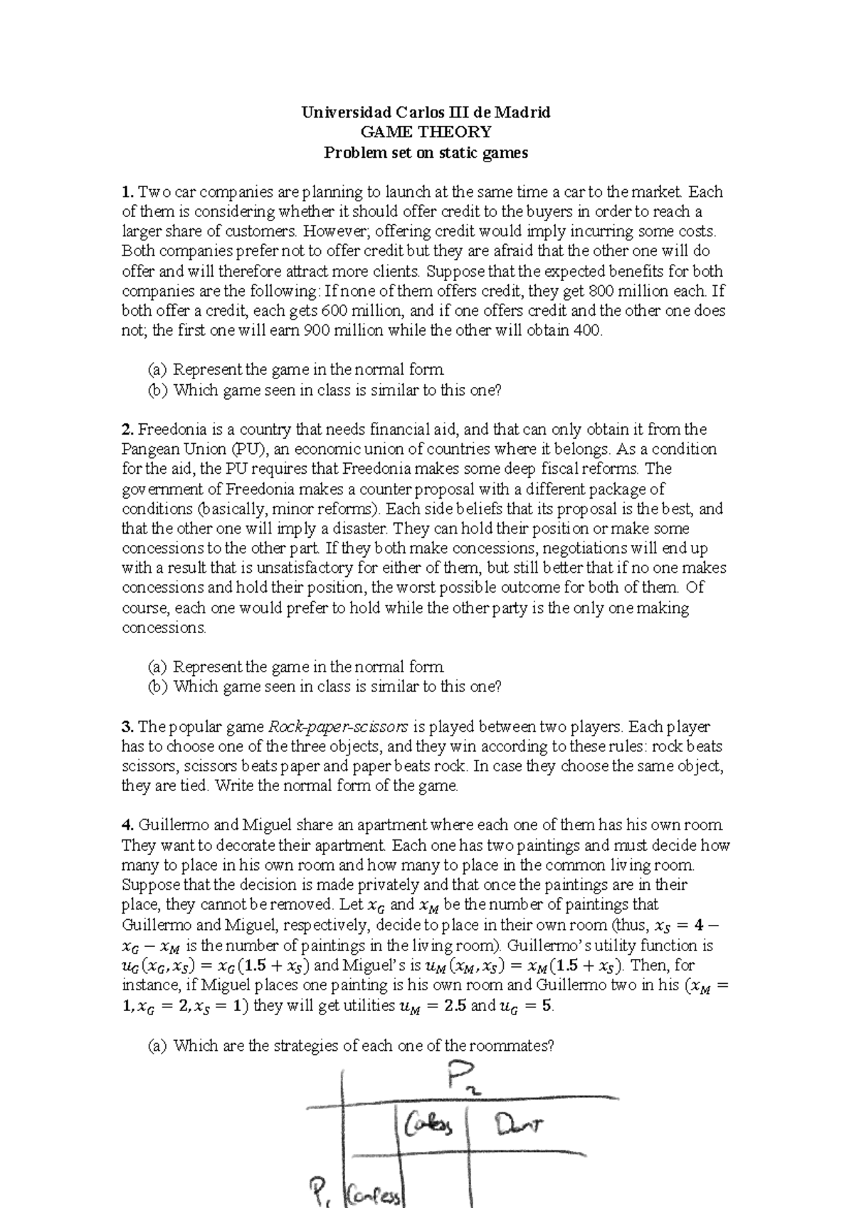Problems Static - Game Theory Practice Set - Universidad Carlos III de ...