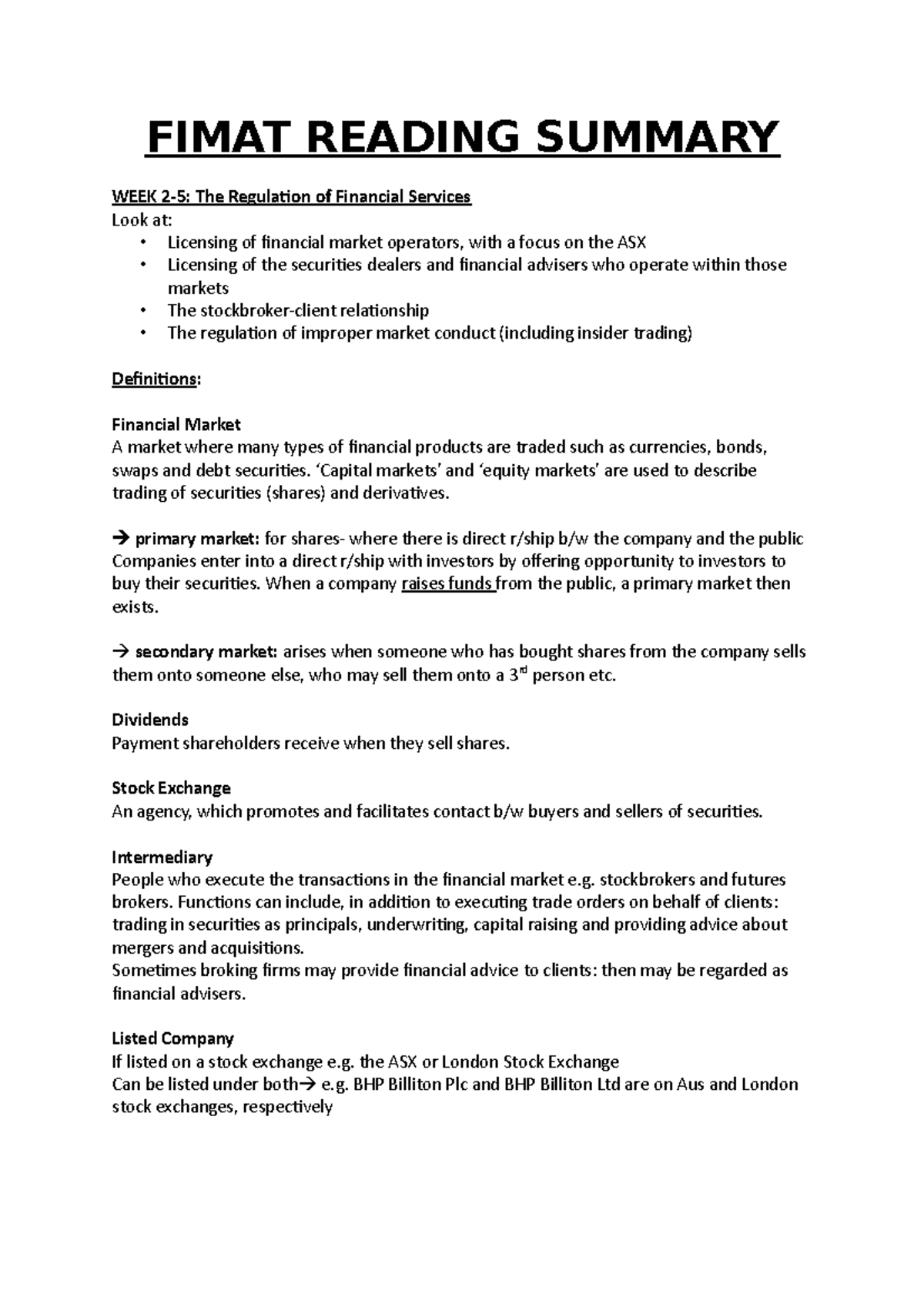 Fimat Reading Summary - FIMAT READING SUMMARY WEEK The Regulation of ...