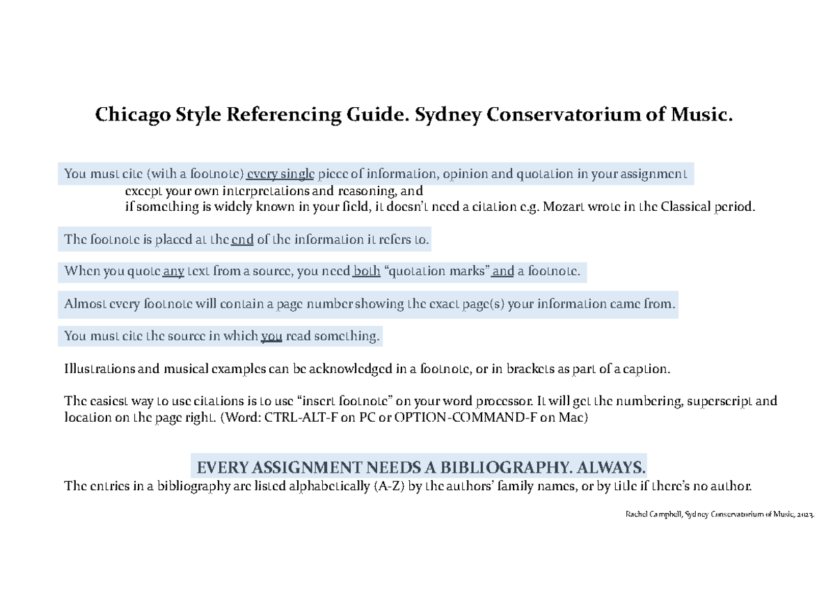 Chicago Style Referencing Guide (SCM 2023) for Music Assignments - Studocu