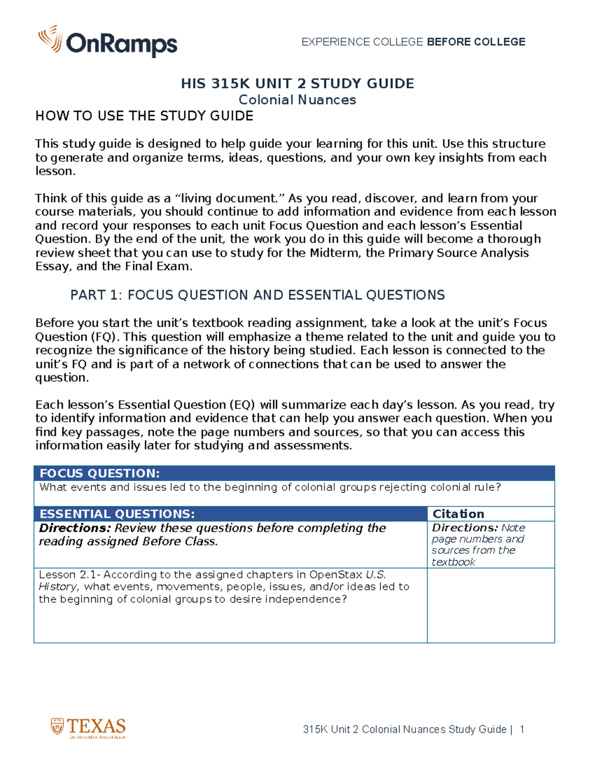 SG HIS 315K Unit 2 Study Guide: Colonial Group Dynamics and ...