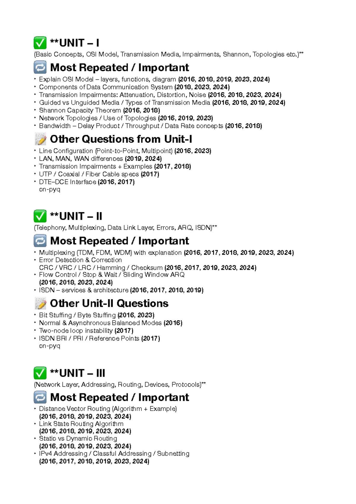 Computer Networks - UNIT I: Key Concepts & OSI Model Overview - Studocu