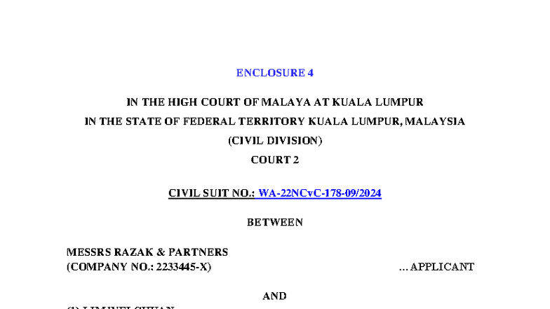 Enclosure 4: Draft Order in Civil Suit No. [Insert No.] - High Court of ...