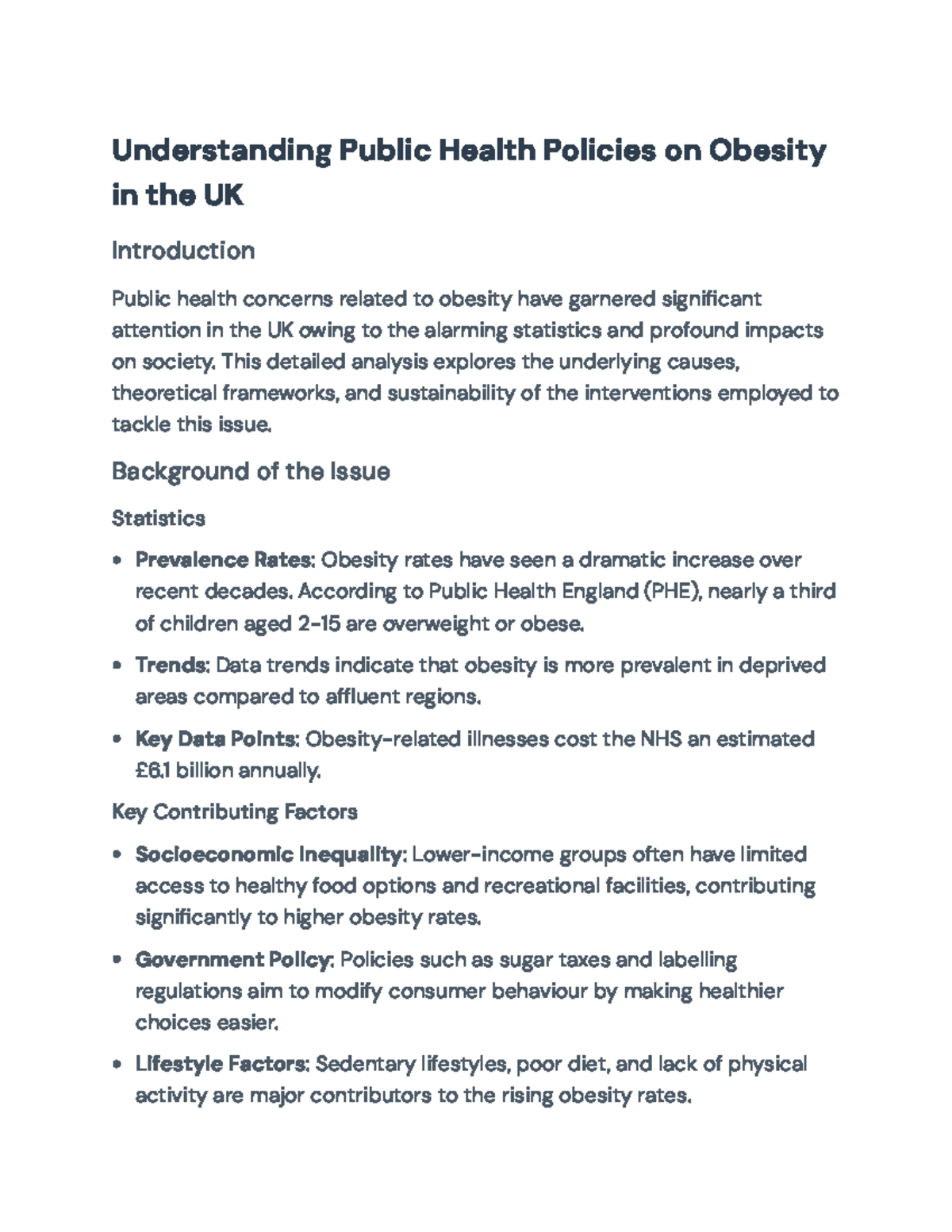 Understanding Public Health Policies on Obesity in the UK ...