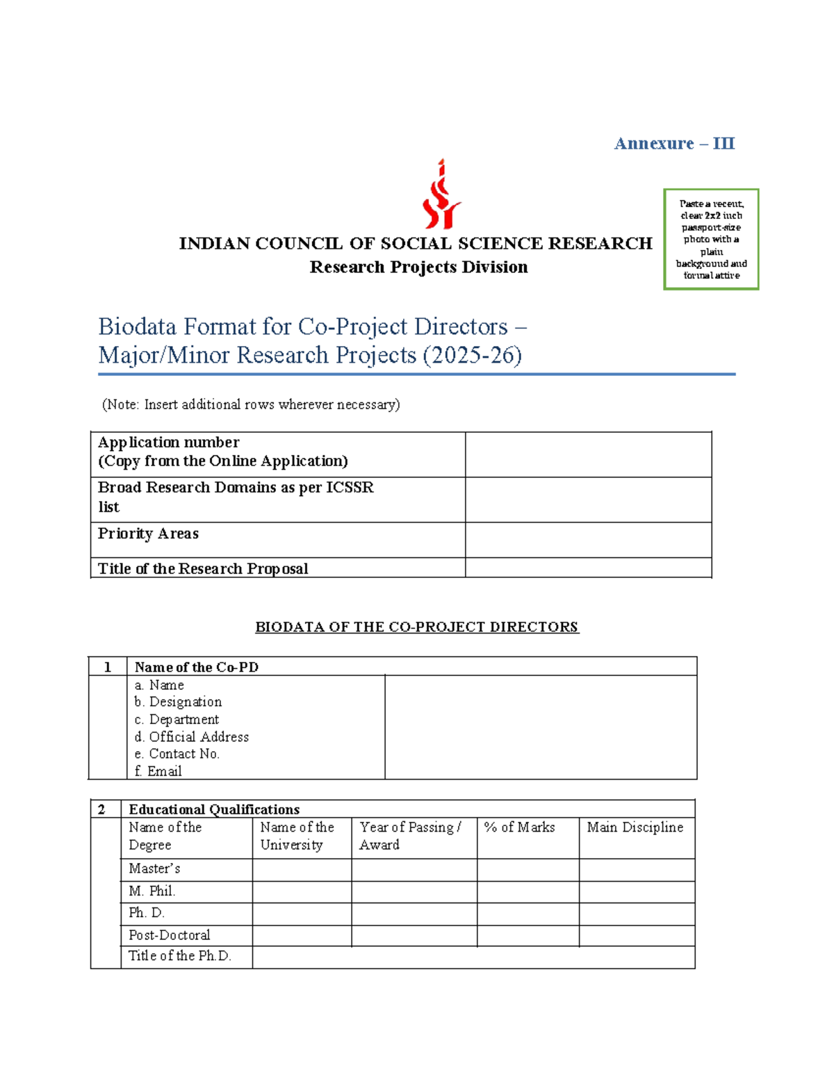 Biodata Format for Directors Research Projects - Co PD MJ&MN 2025-26 ...