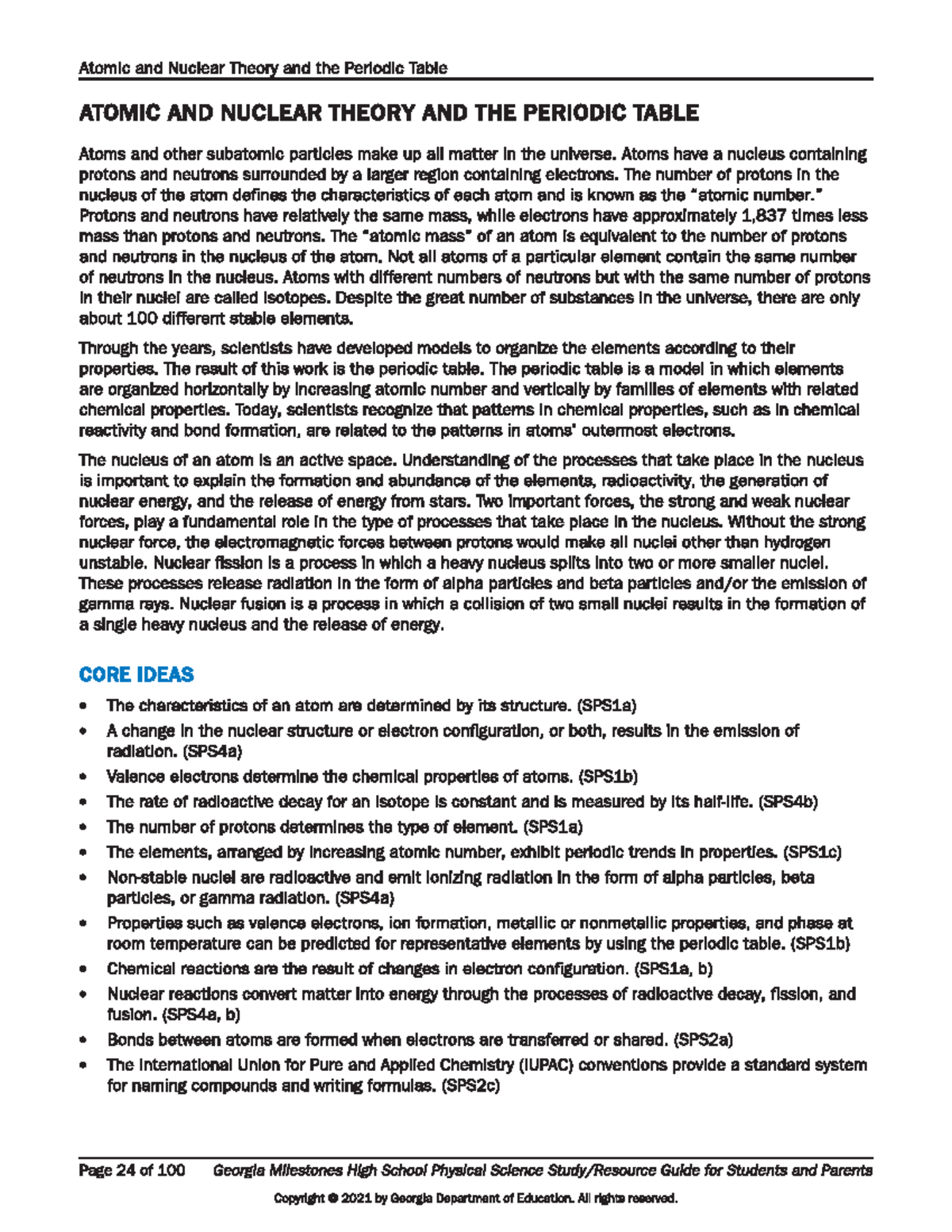 Physical Science Study Resource Guide 2021 - Atomic and Nuclear Theory ...