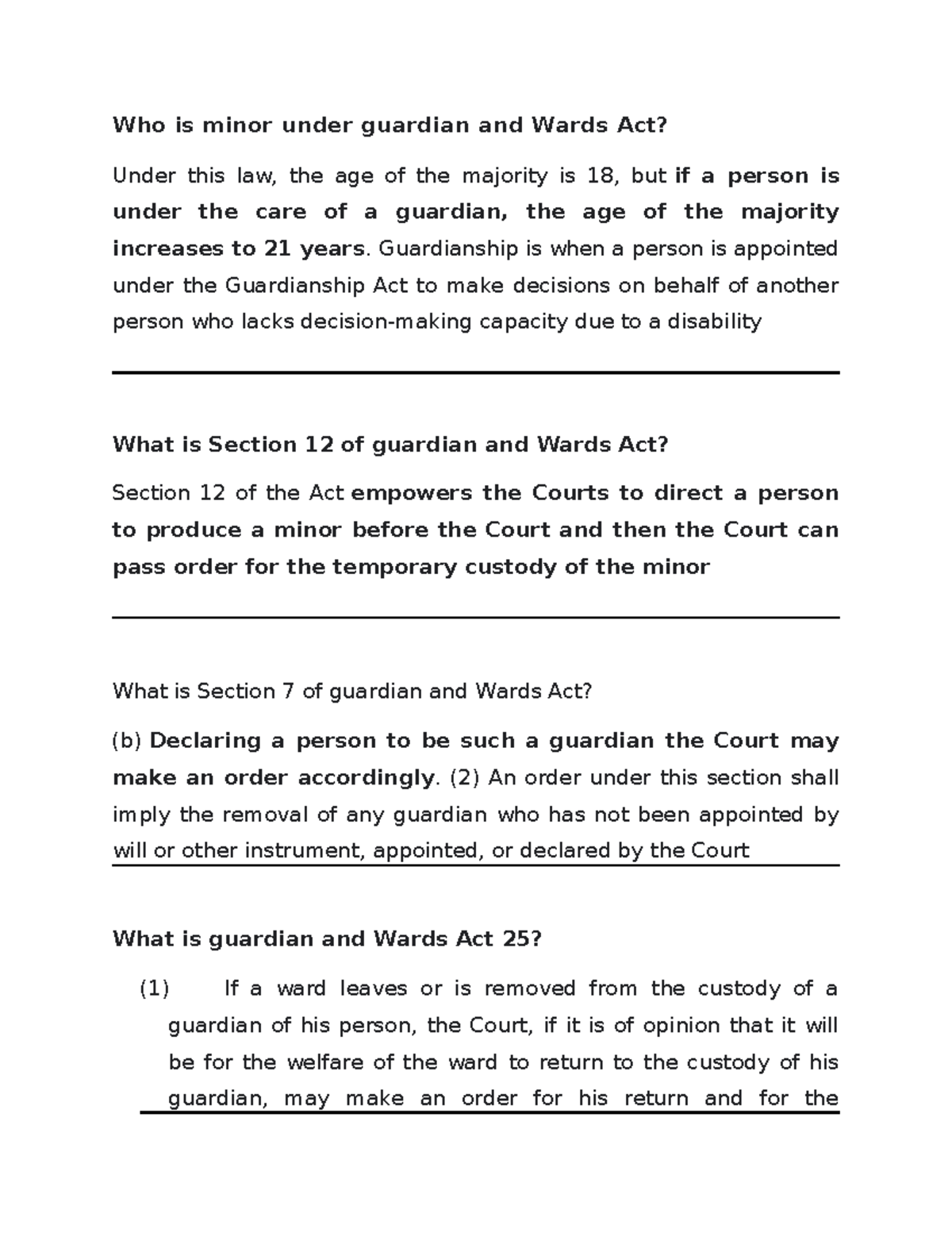 Understanding Minors Under the Guardian and Wards Act - Studocu