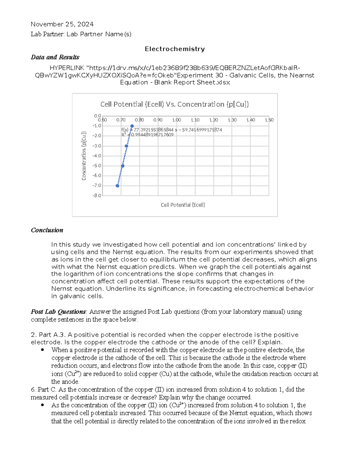 Short Report on Galvanic Cells - GCII - Electrochemistry Experiment ...
