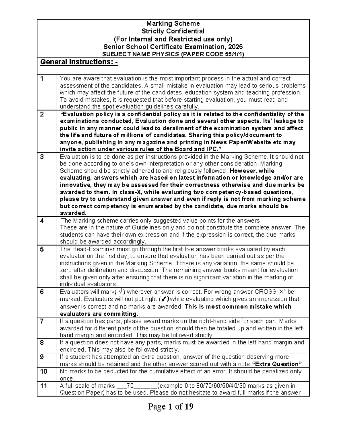 XII 042 Physics Marking Scheme 2025: Evaluation Guidelines - Studocu