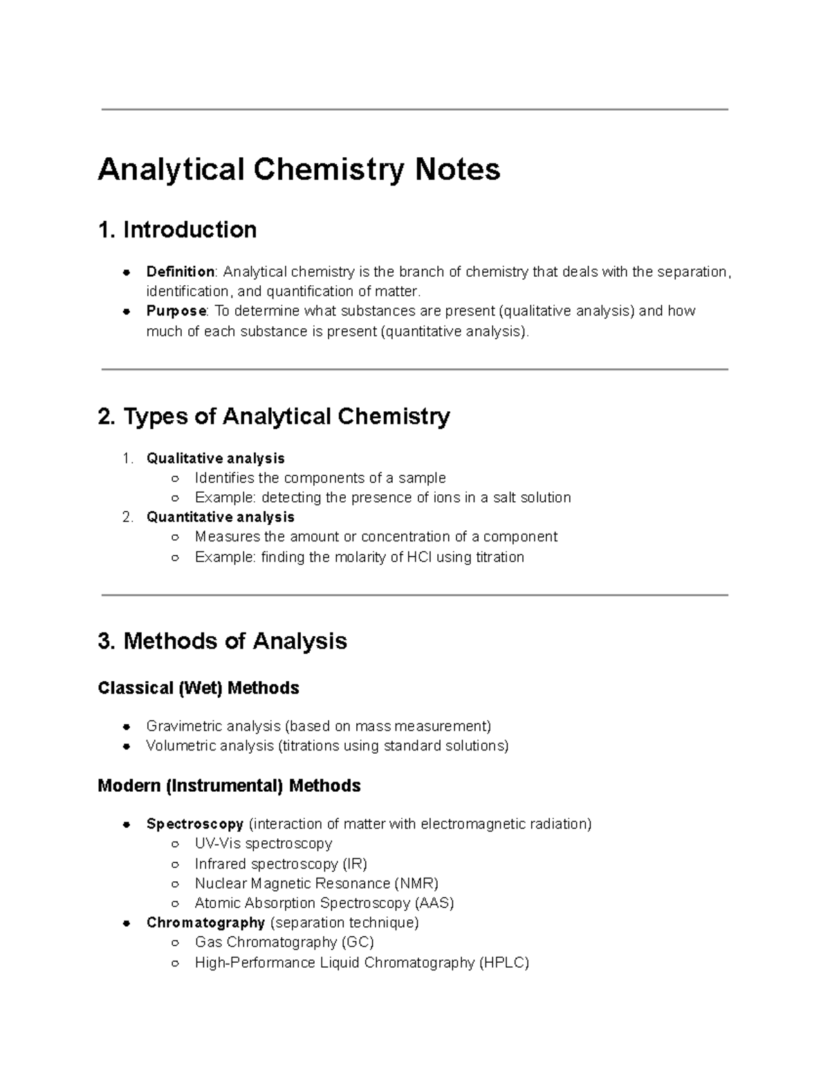 Analytical Chemistry Notes: Introduction & Methods Overview - Studocu