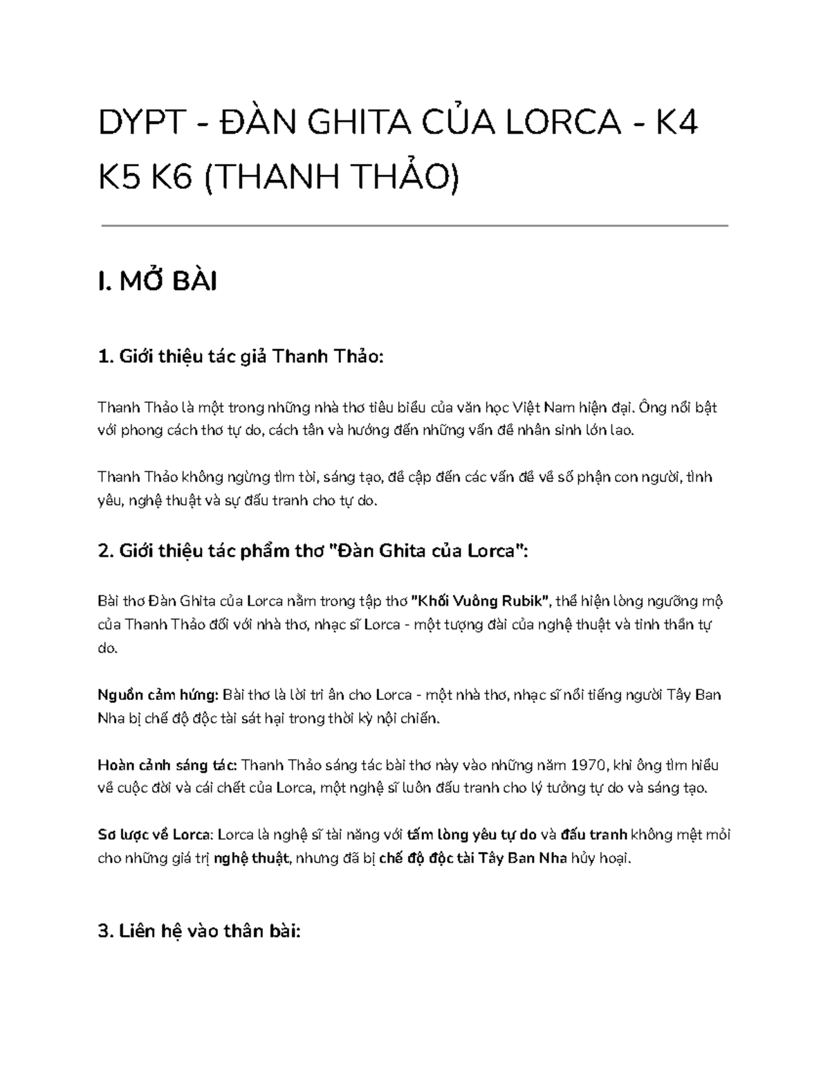 DYPT - ĐÀN GHITA CỦA LORCA - K4 K5 K6 (THANH THẢO) - Studocu