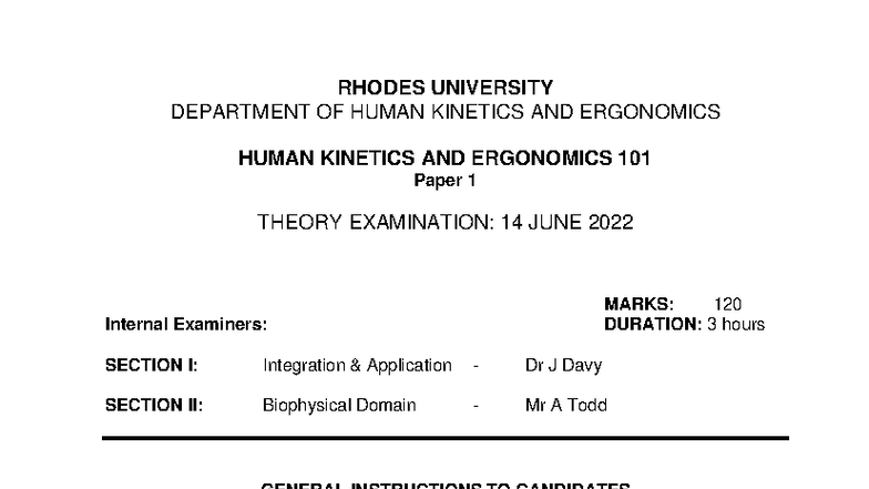 HKE 101 P1 Final Exam: Human Kinetics & Ergonomics Theory 2022 - Studocu