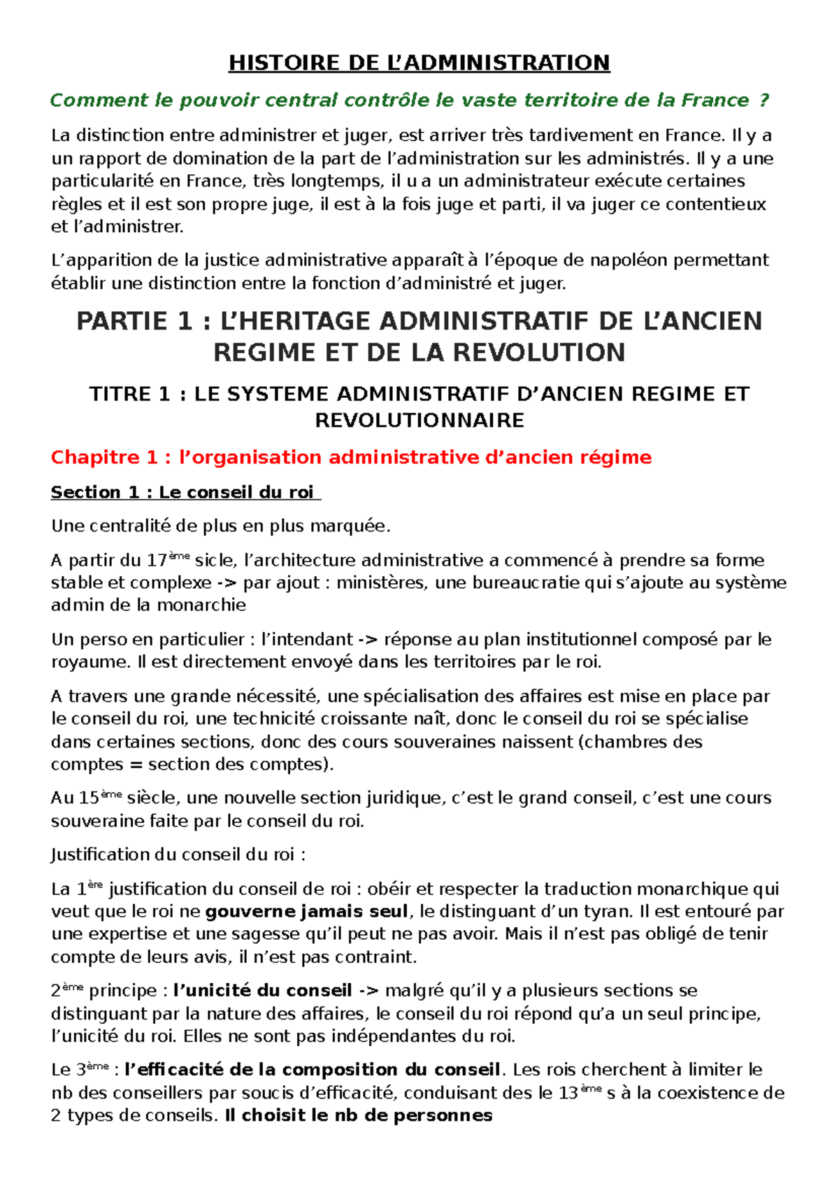 HISTOIRE DE L'ADMINISTRATION EN FRANCE - COURS S3 - Studocu