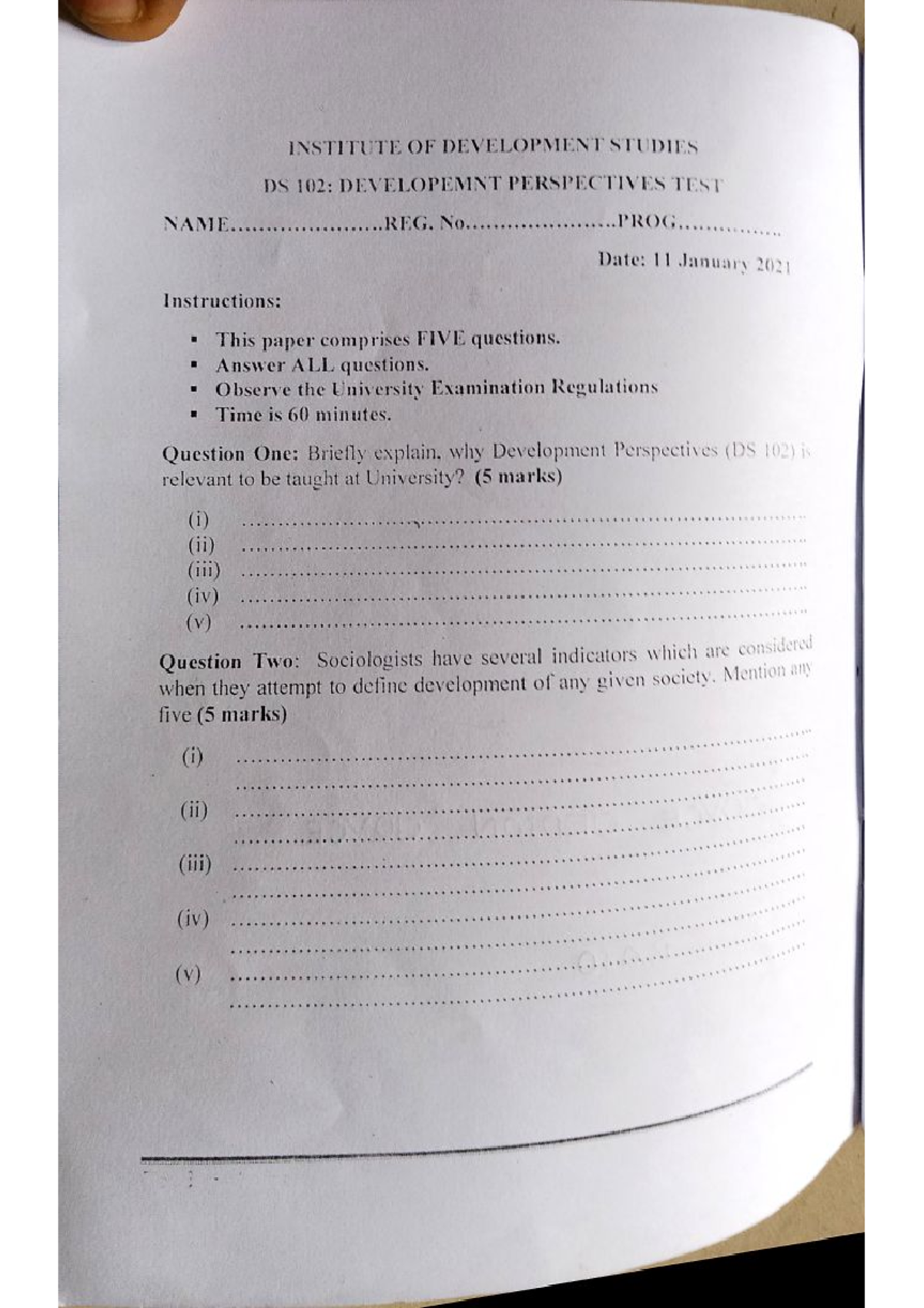 DS 102: Development Perspectives Past Paper Notes - Studocu