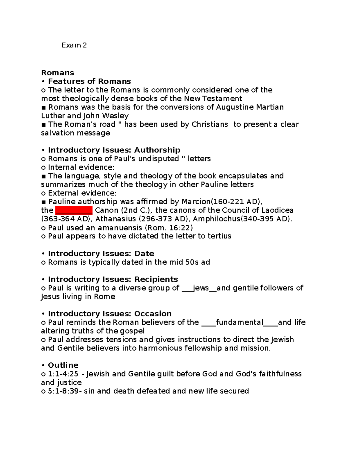 Exam 2 notes on the features and themes of Romans - Studocu