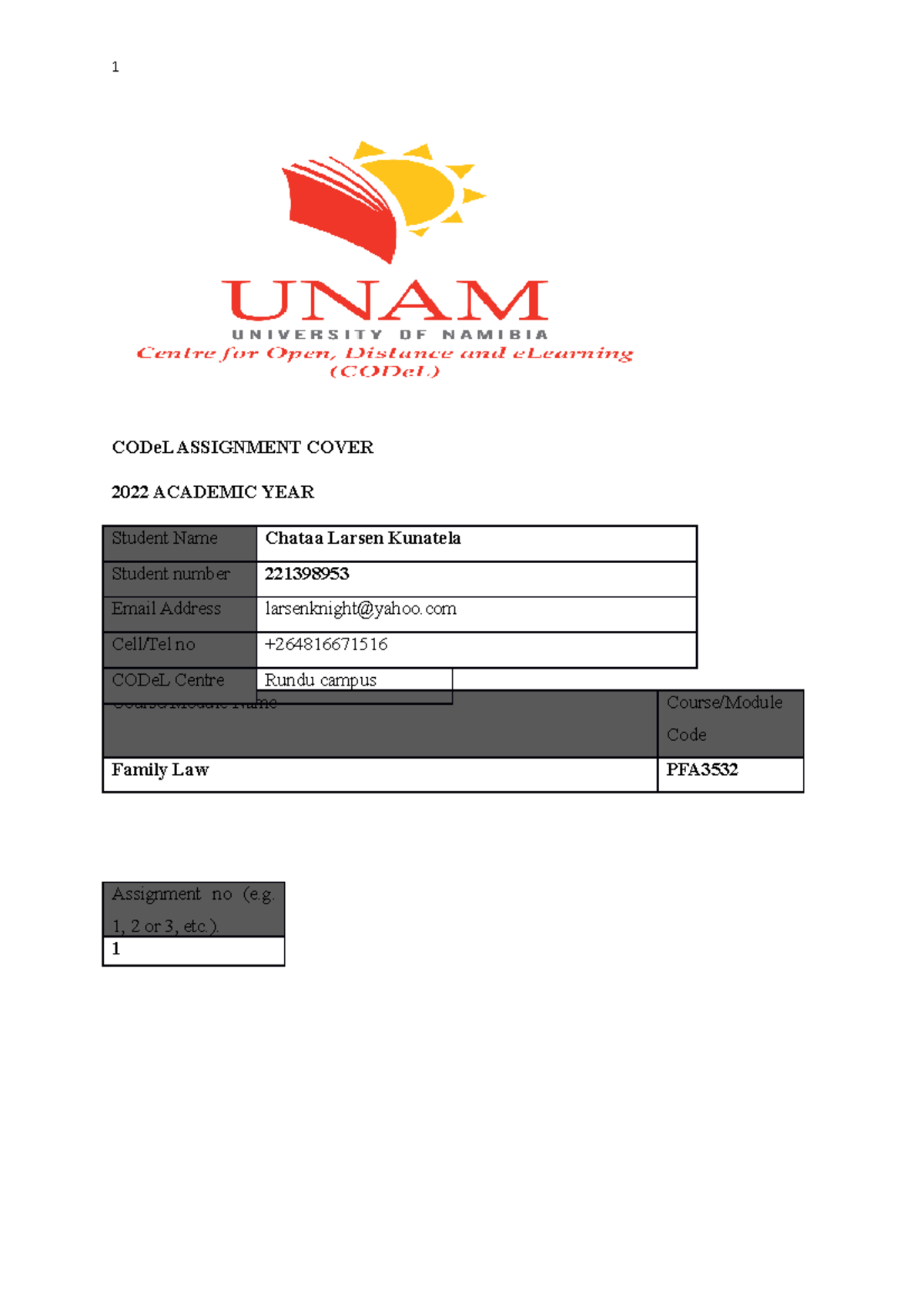 221398953 FPA3532 Assignment number 1 - CODeL ASSIGNMENT COVER 2022 ...