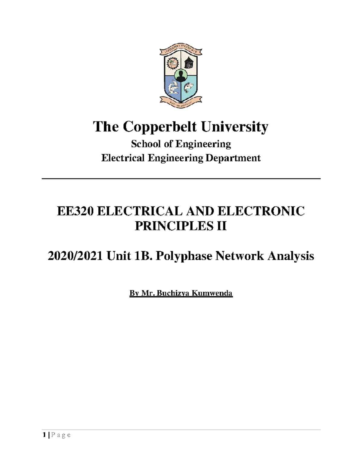 EE320 Unit 1B Polyphase network - The Copperbelt University School of Engineering Electrical ...