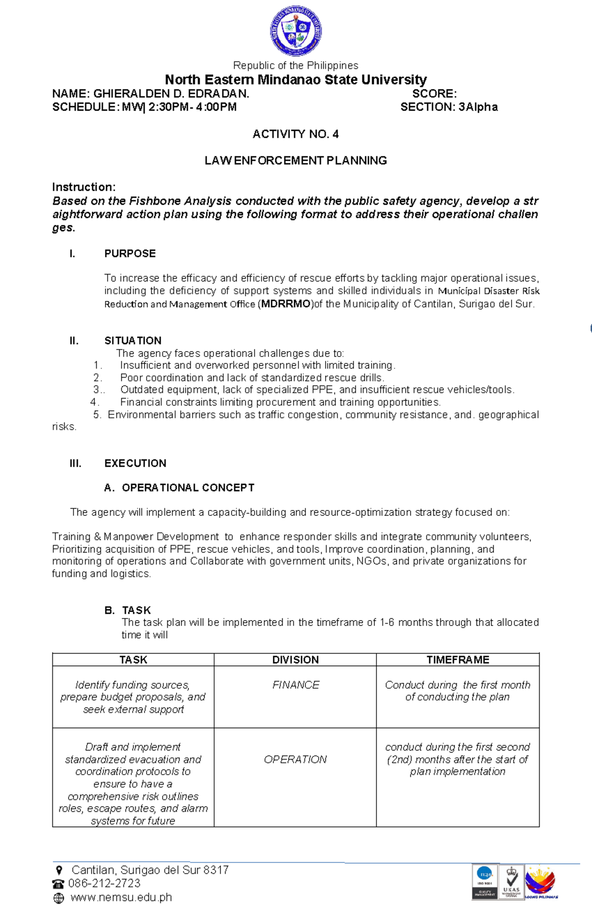 Action Plan for Law Enforcement Planning - LEA 8317 - Studocu