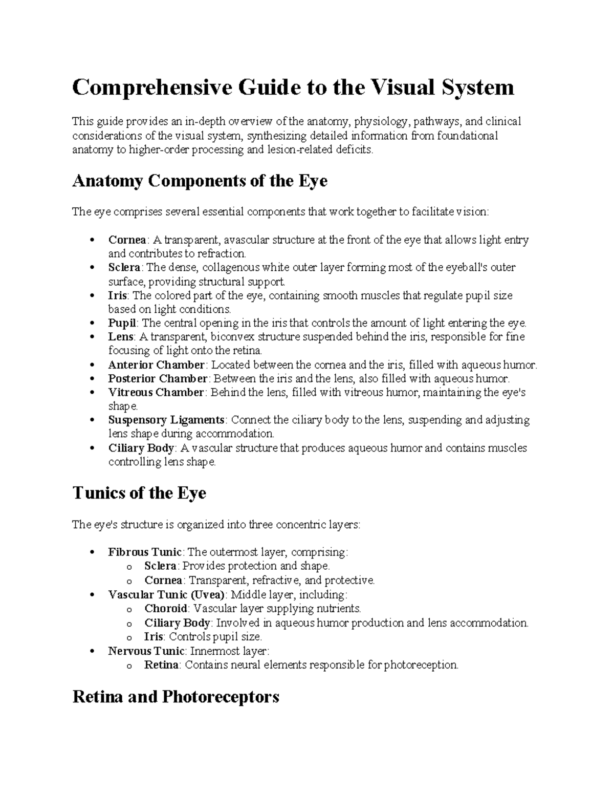 Comprehensive Overview of the Visual System: Anatomy & Pathology - Studocu